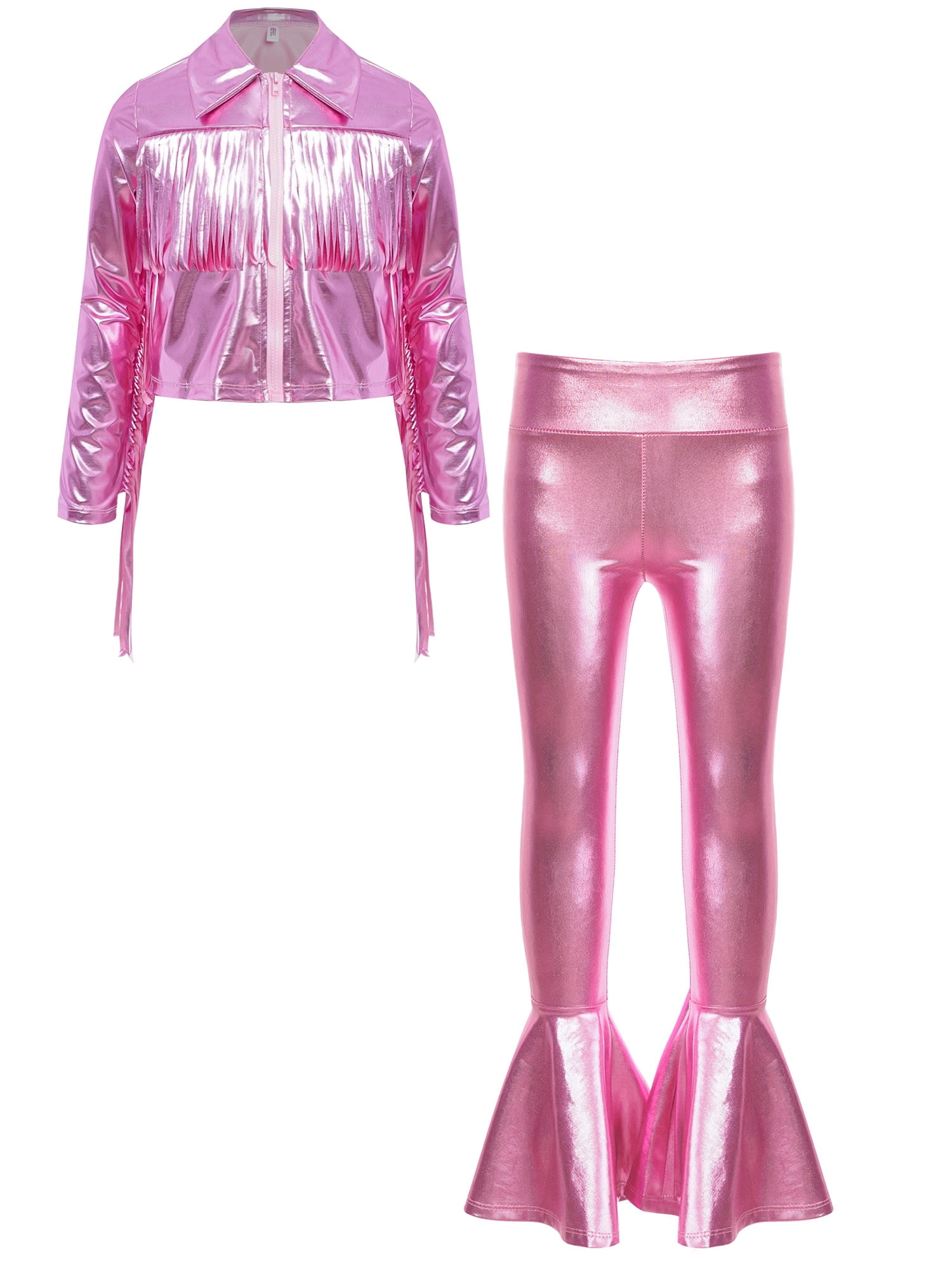 TTAO Kids Girls Jazz Hip Hop Modern Dance Outfits Long Sleeve Metallic ...