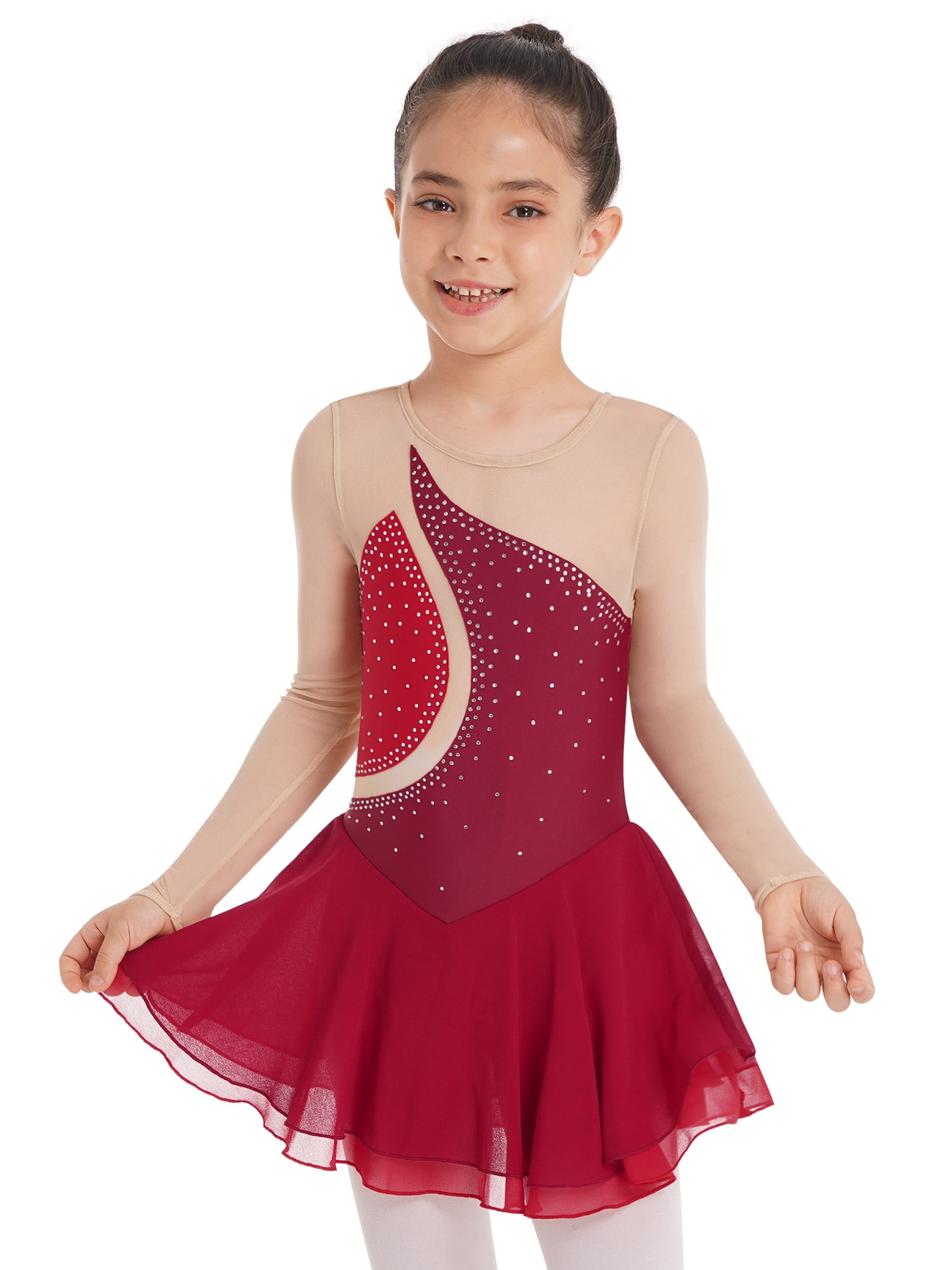 TTAO Kids Girls Mesh Splice Figure Ice Skating Dress Ballet Dance ...