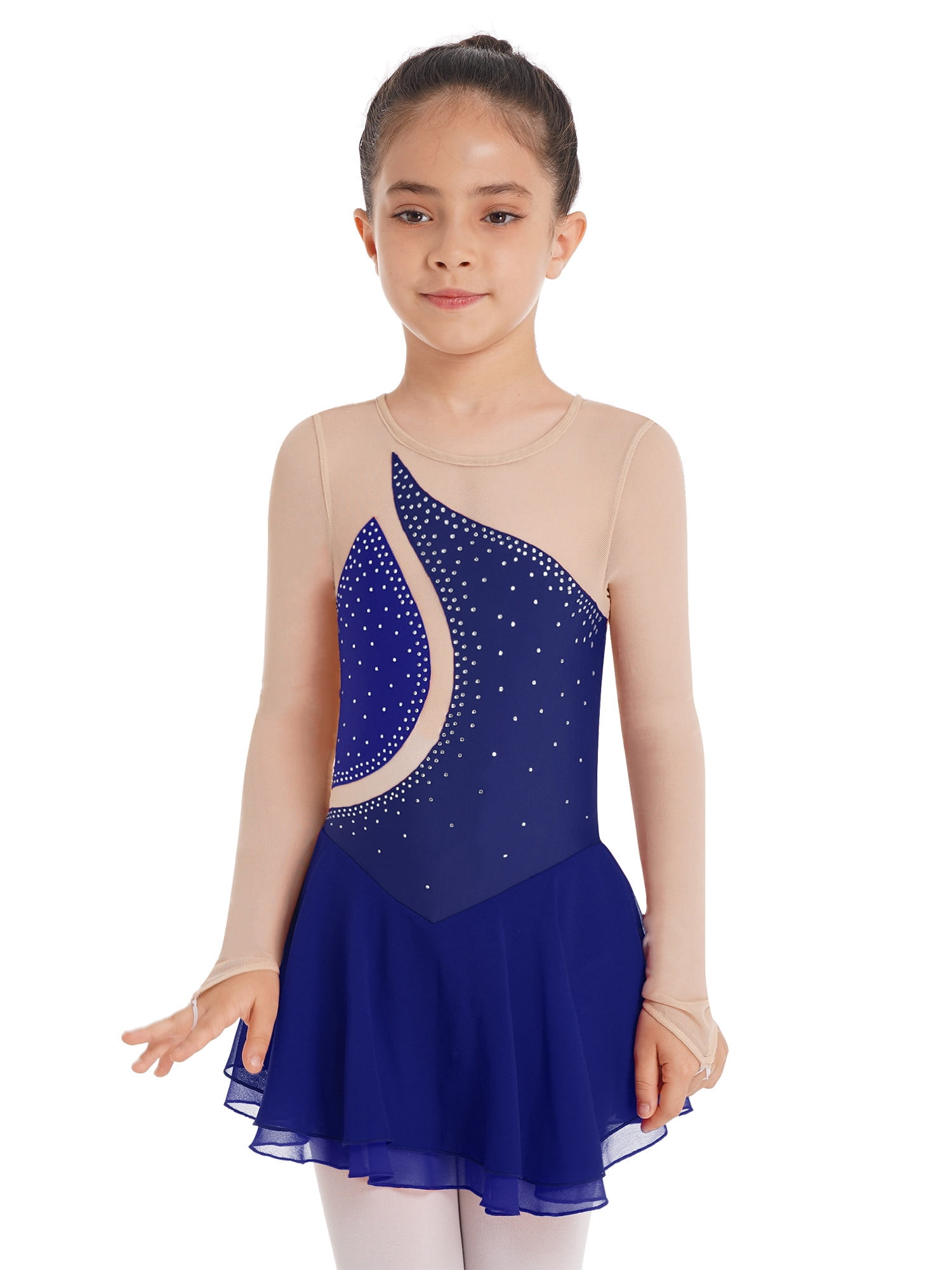 TTAO Kids Girls Mesh Splice Figure Ice Skating Dress Ballet Dance ...