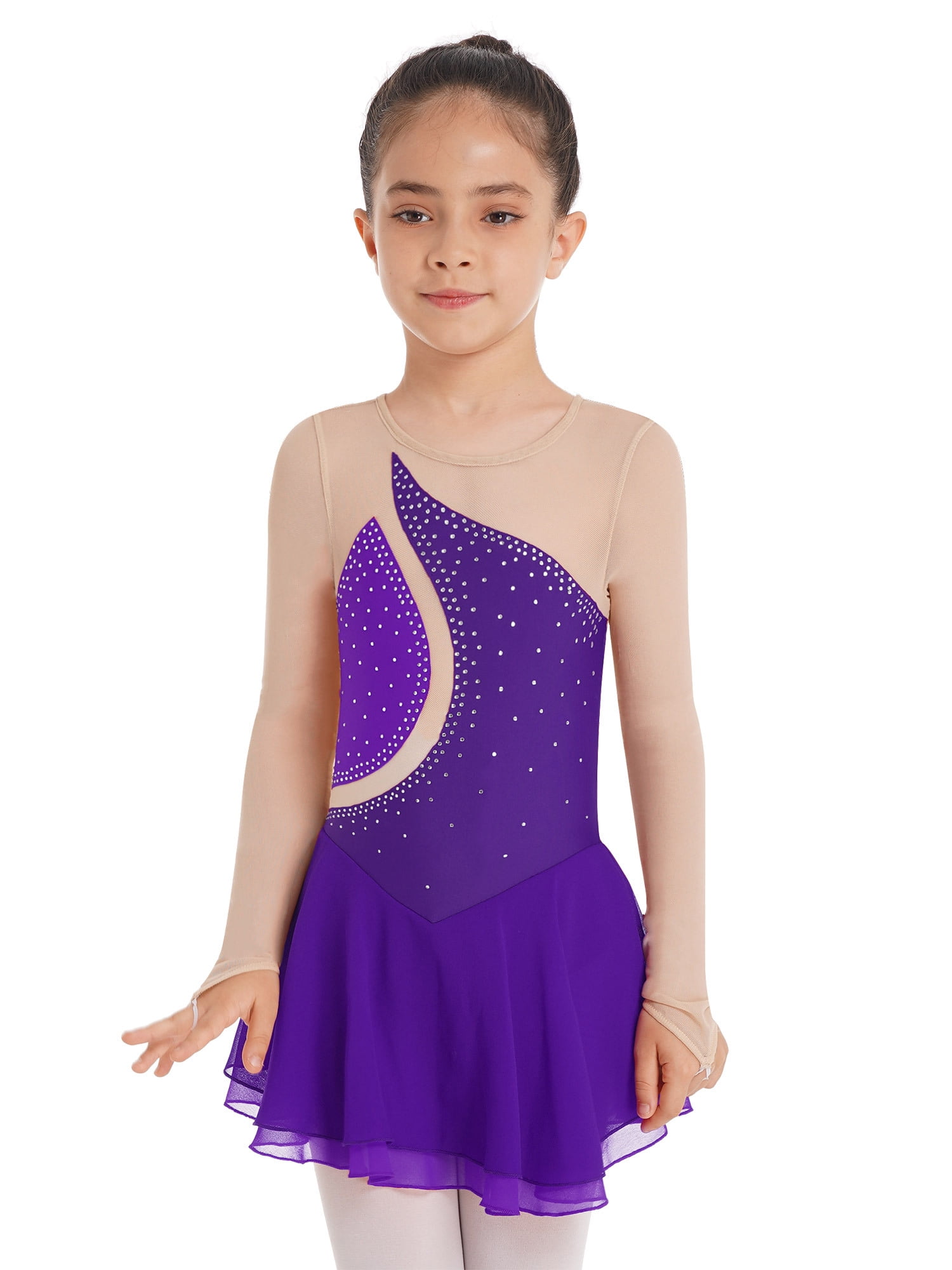 TTAO Kids Girls Mesh Splice Figure Ice Skating Dress Ballet Dance ...