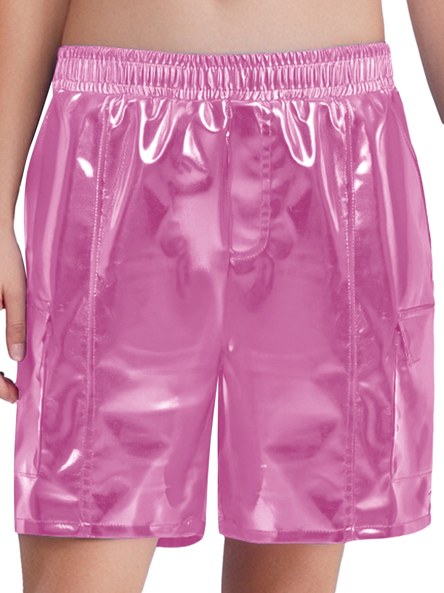 TTAO Kids Girls Metallic Cargo Shorts Sparkly Dance Outfits Party Shiny ...