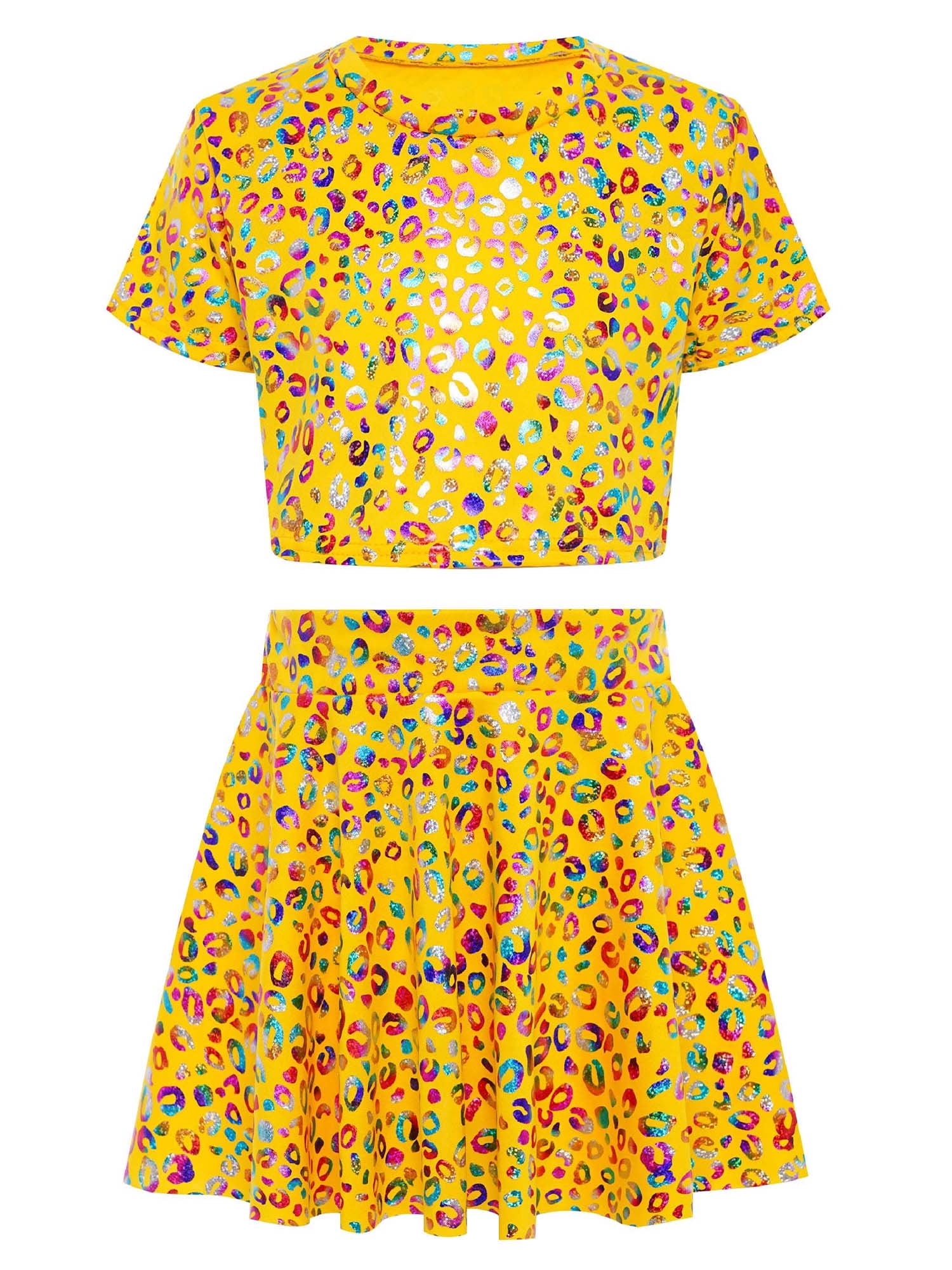 TTAO Kids Girls Metallic Leopard Print Short Sleeve Hip Hop Jazz Street ...