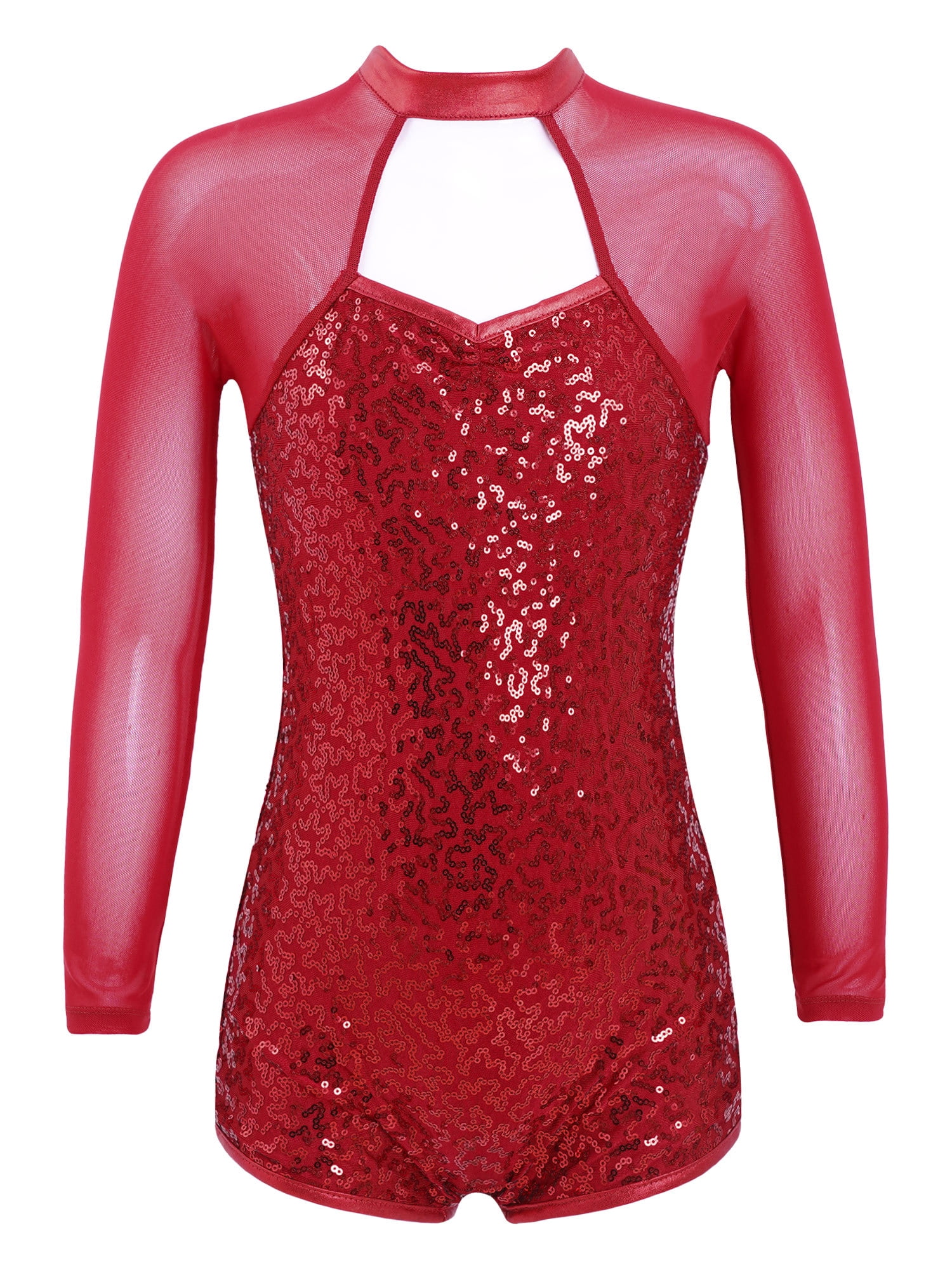 TTAO Kids Girls One Piece Sequins Gymnastic Unitard Blackless Ballet ...