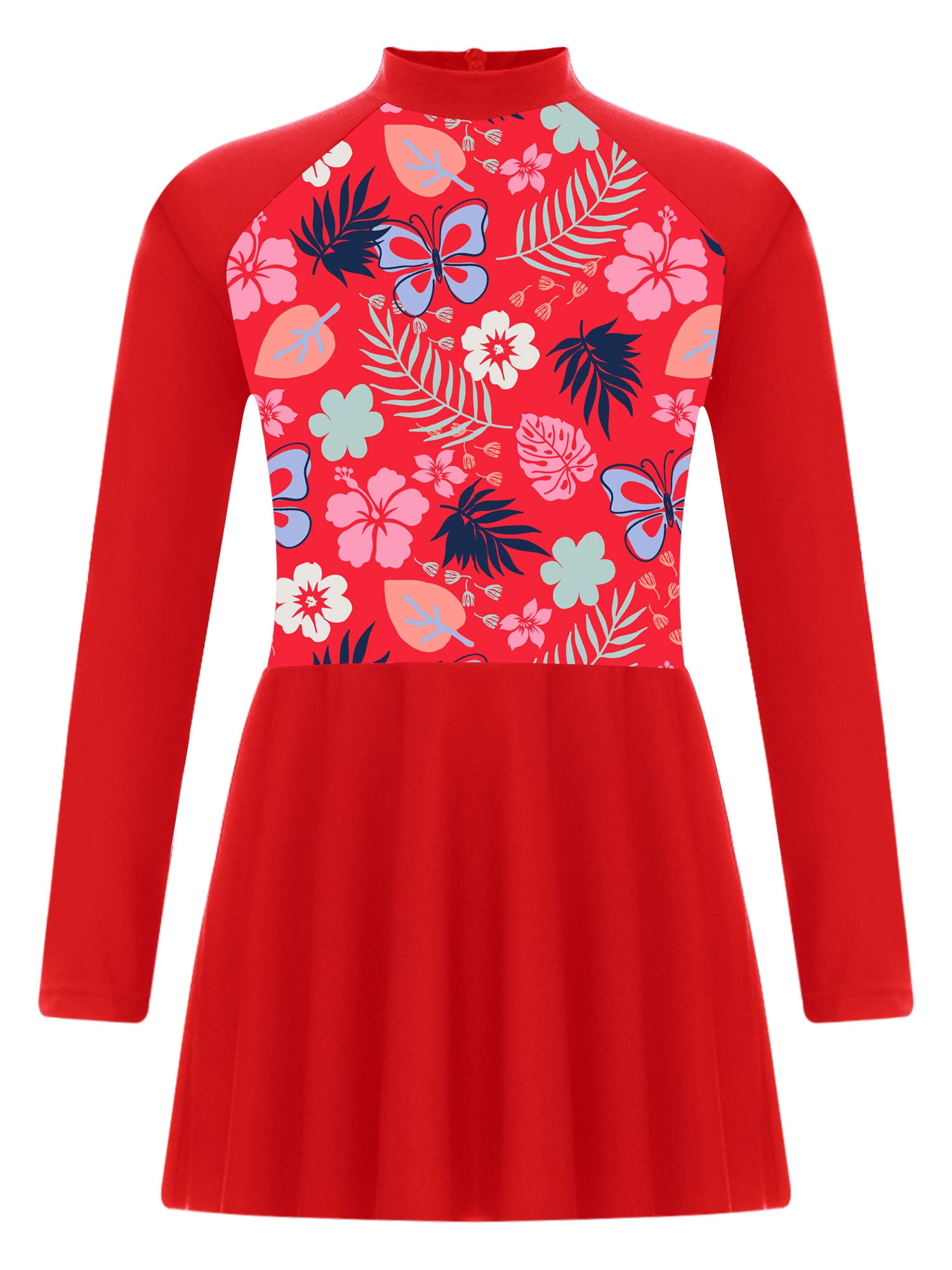 TTAO Kids Girls One Piece Swimming Dress UPF 50+ Long Sleeve Swimsuit ...