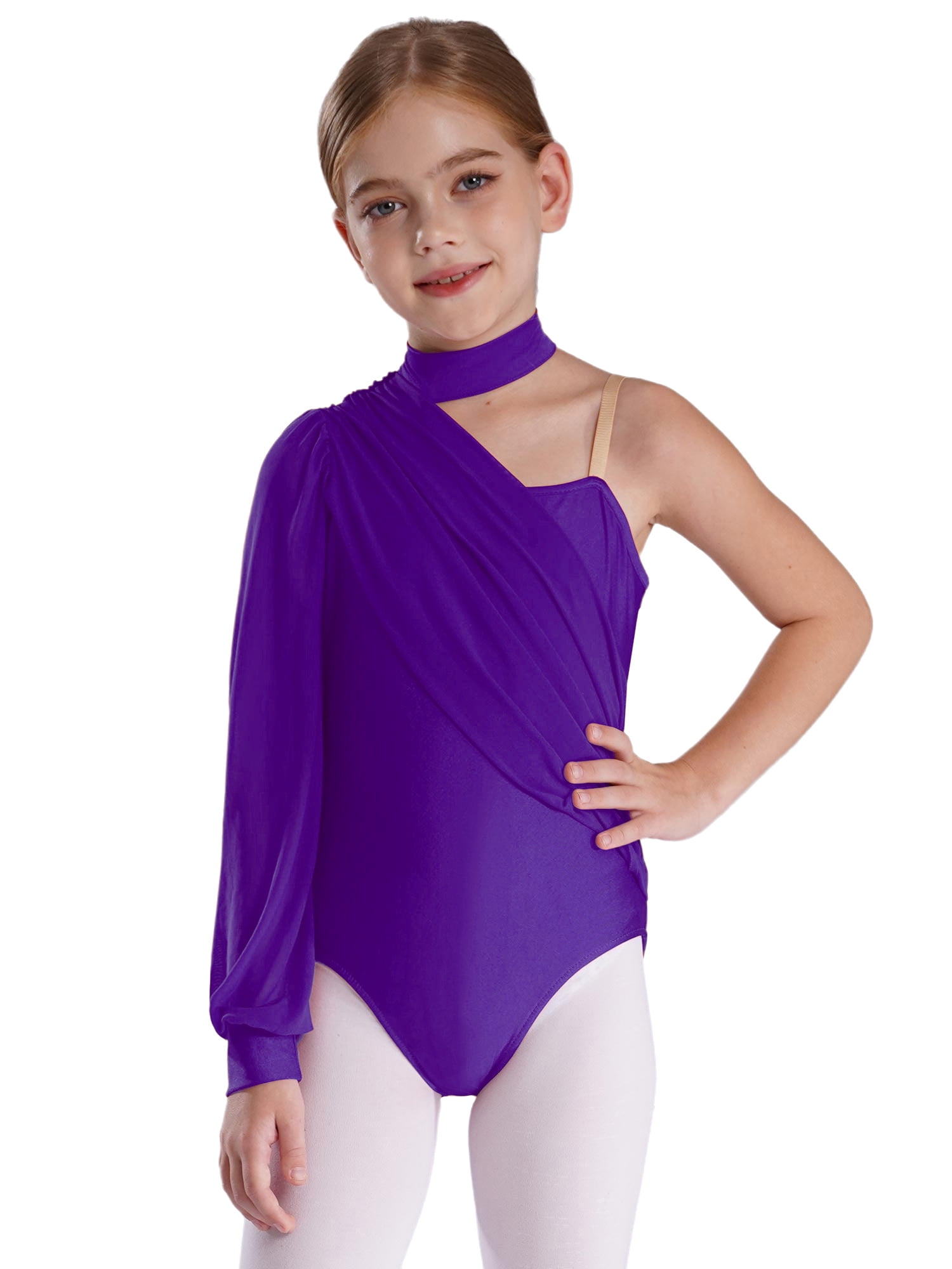 TTAO Kids Girls One Shoulder Long Sleeve Ballet Dance Leotard ...
