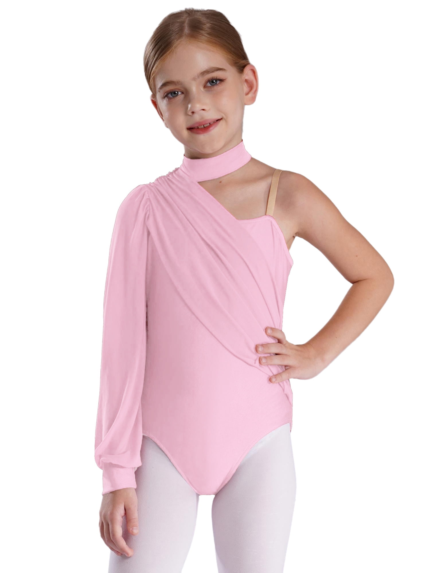 TTAO Kids Girls One Shoulder Long Sleeve Ballet Dance Leotard ...