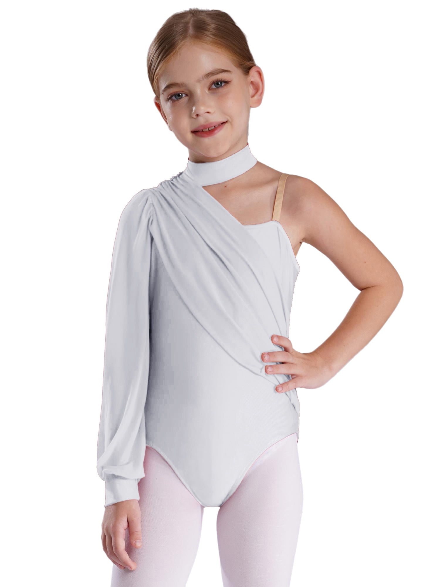 TTAO Kids Girls One Shoulder Long Sleeve Ballet Dance Leotard ...
