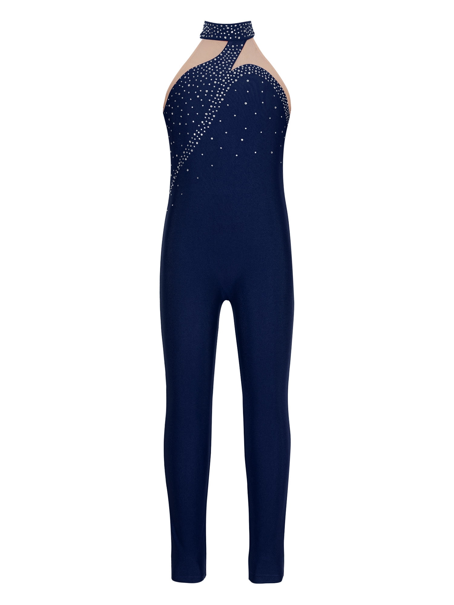 TTAO Girls Rhinestone Mesh Splice Tank Unitard Full Body One Piece ...