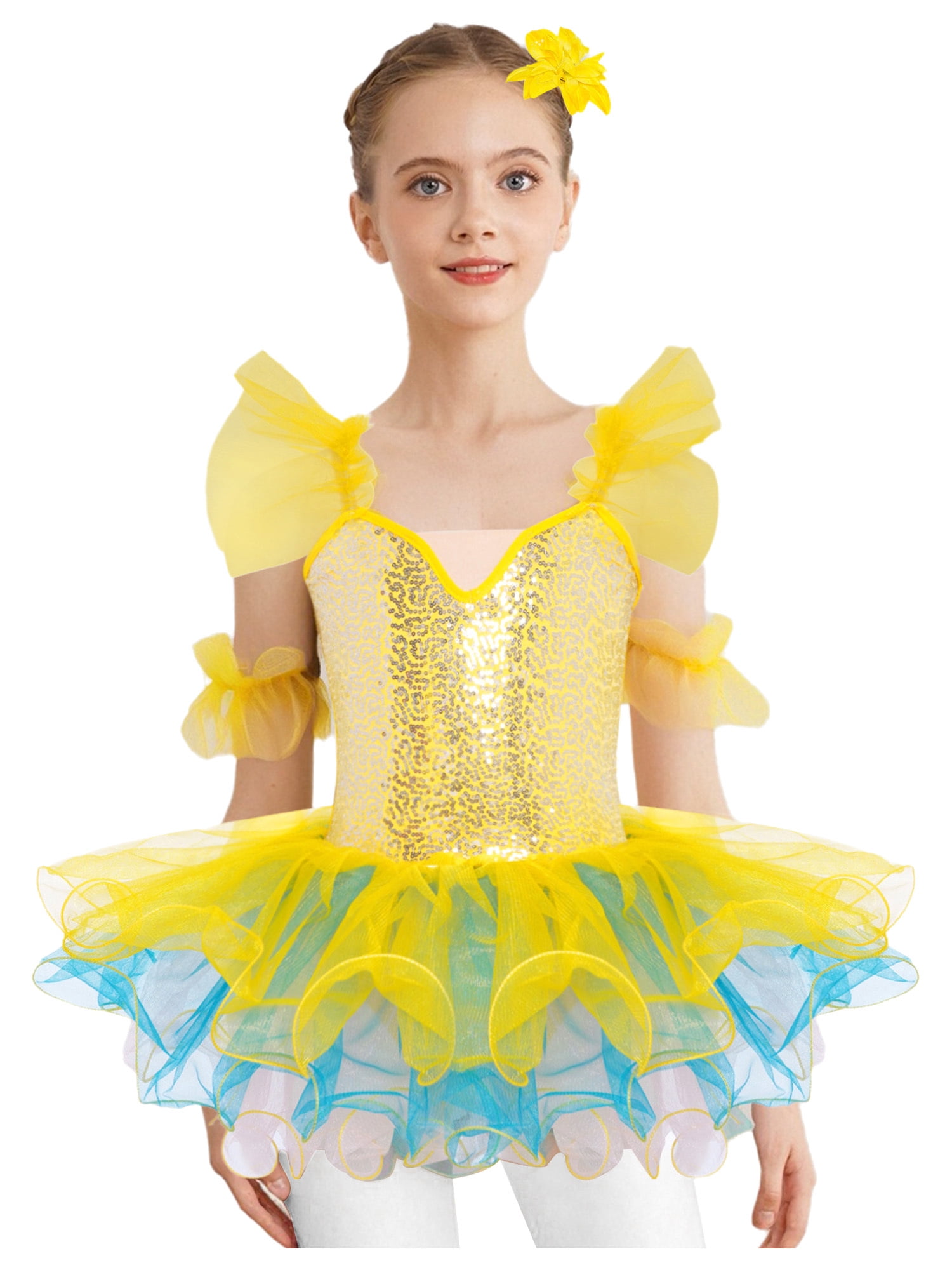 TTAO Kids Girls Sequin Ballerina Skirted Leotard Swan Lake Ballet Dance ...