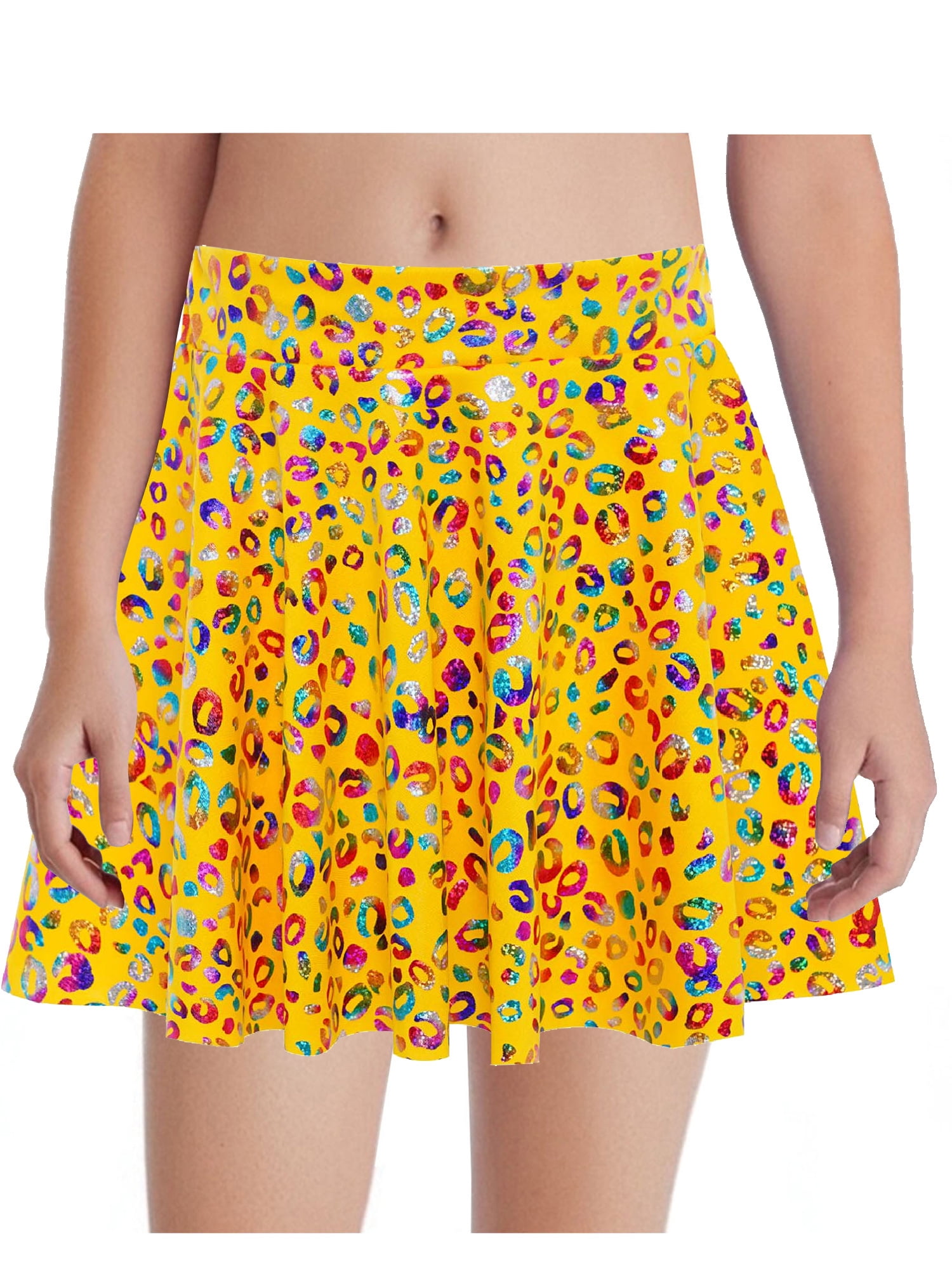 TTAO Kids Girls Shiny Metallic Leopard Print Dance Skirts Pleated ...