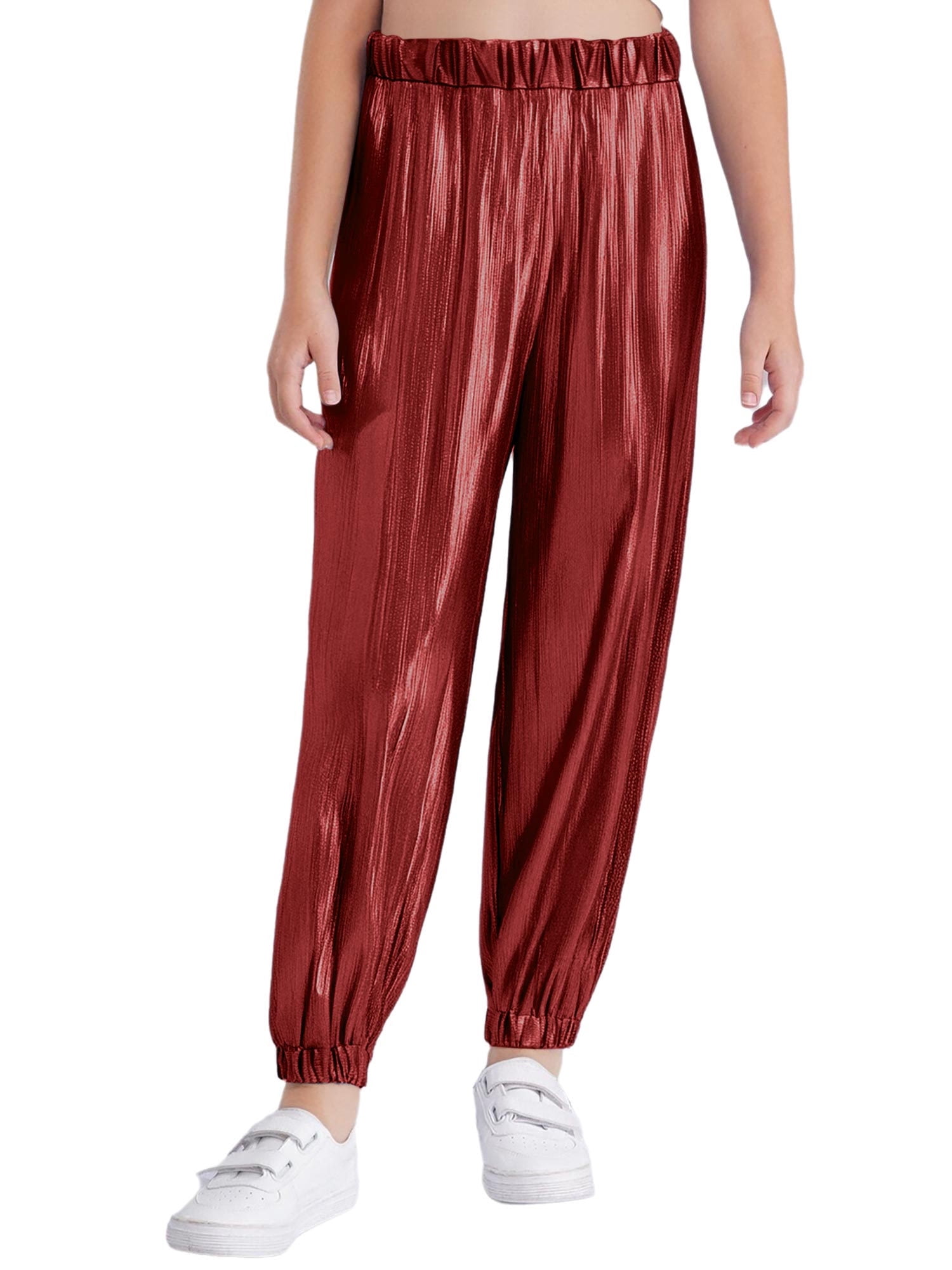 TTAO Kids Girls Shiny Metallic Ribbed Harem Dance Pants Lightweight ...