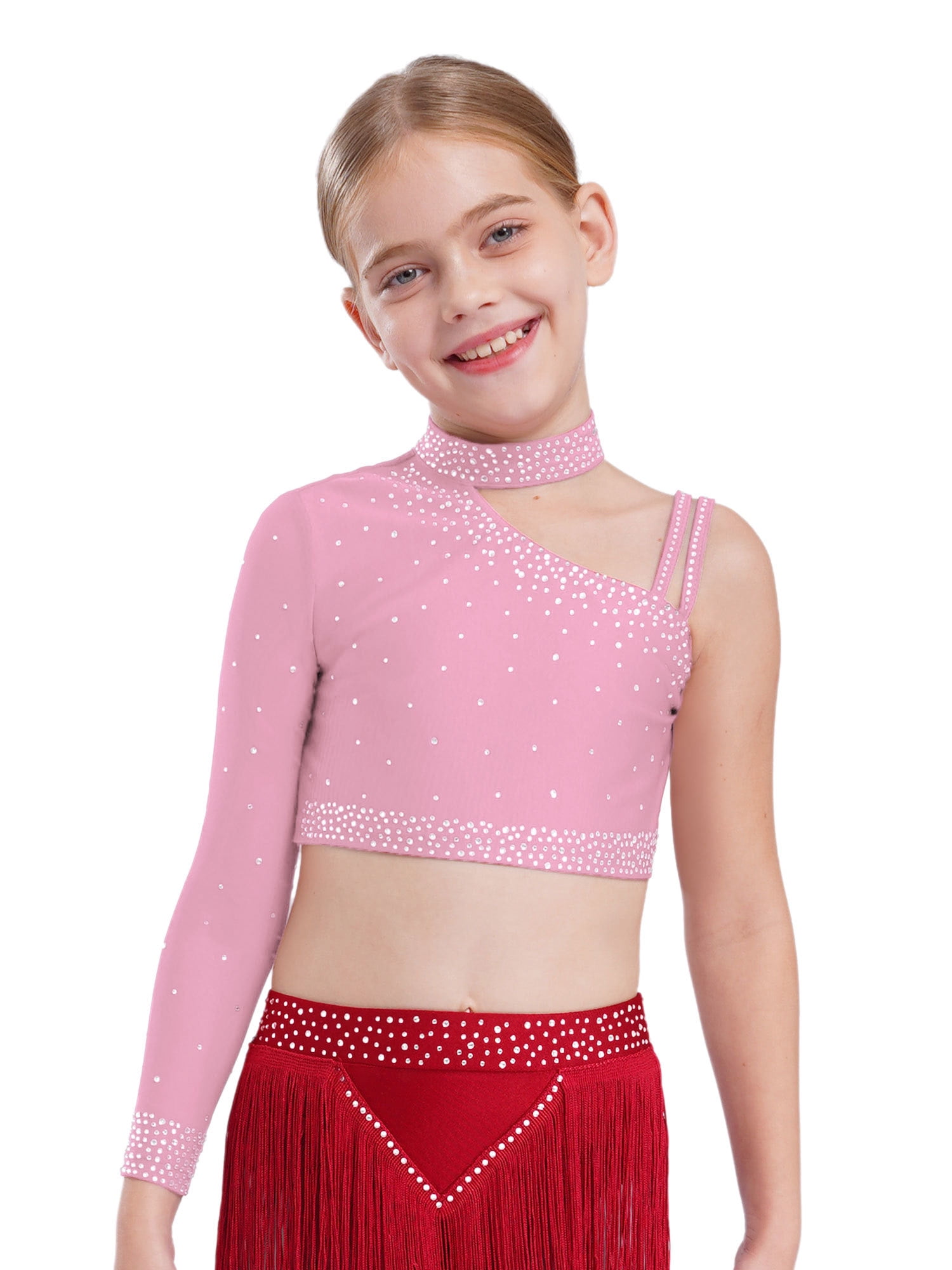 TTAO Kids Girls Shiny Rhinestone Ballet Modern Jazz Dance Tank Crop ...
