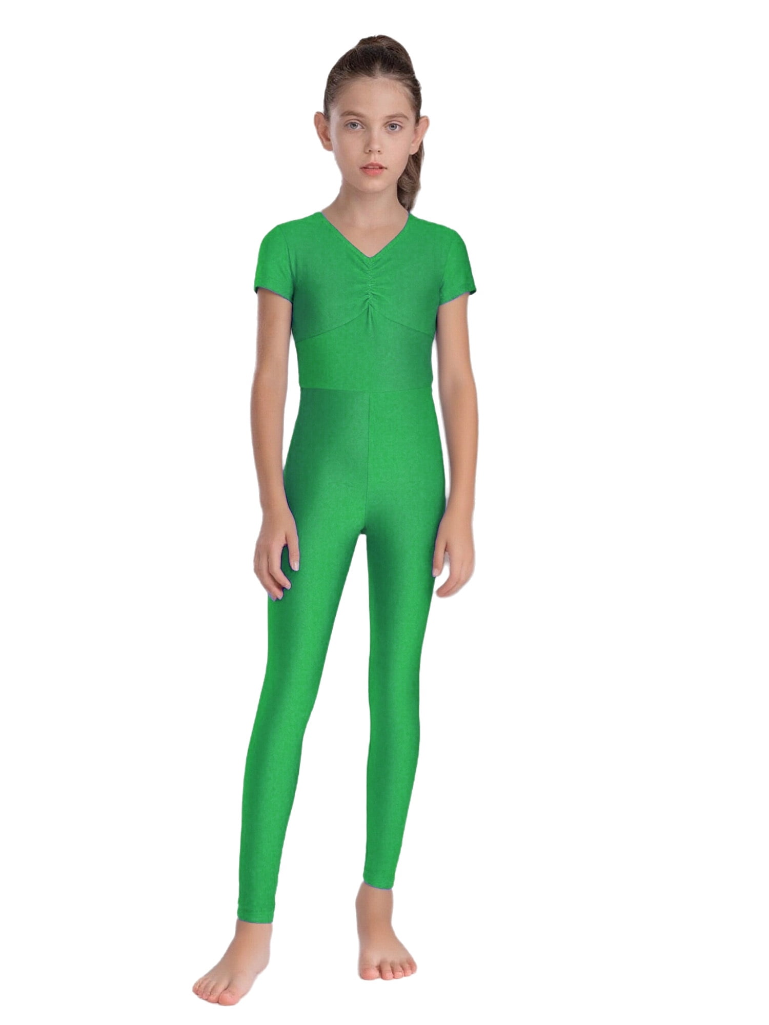 TTAO Kids Girls Short Sleeve Tank Full Body Unitard Gymnastics Leotard ...