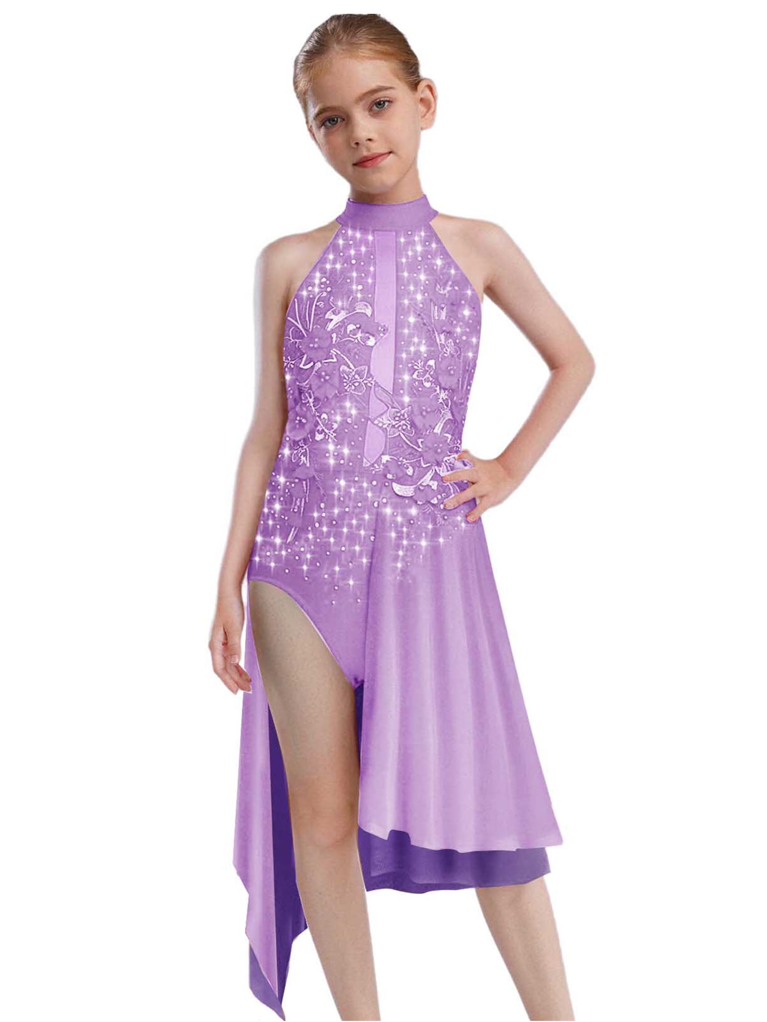 TTAO Kids Girls Sleeveless Ballet Skirted Leotard Gymnastics Dancewear Competition Lyrical Dance ...