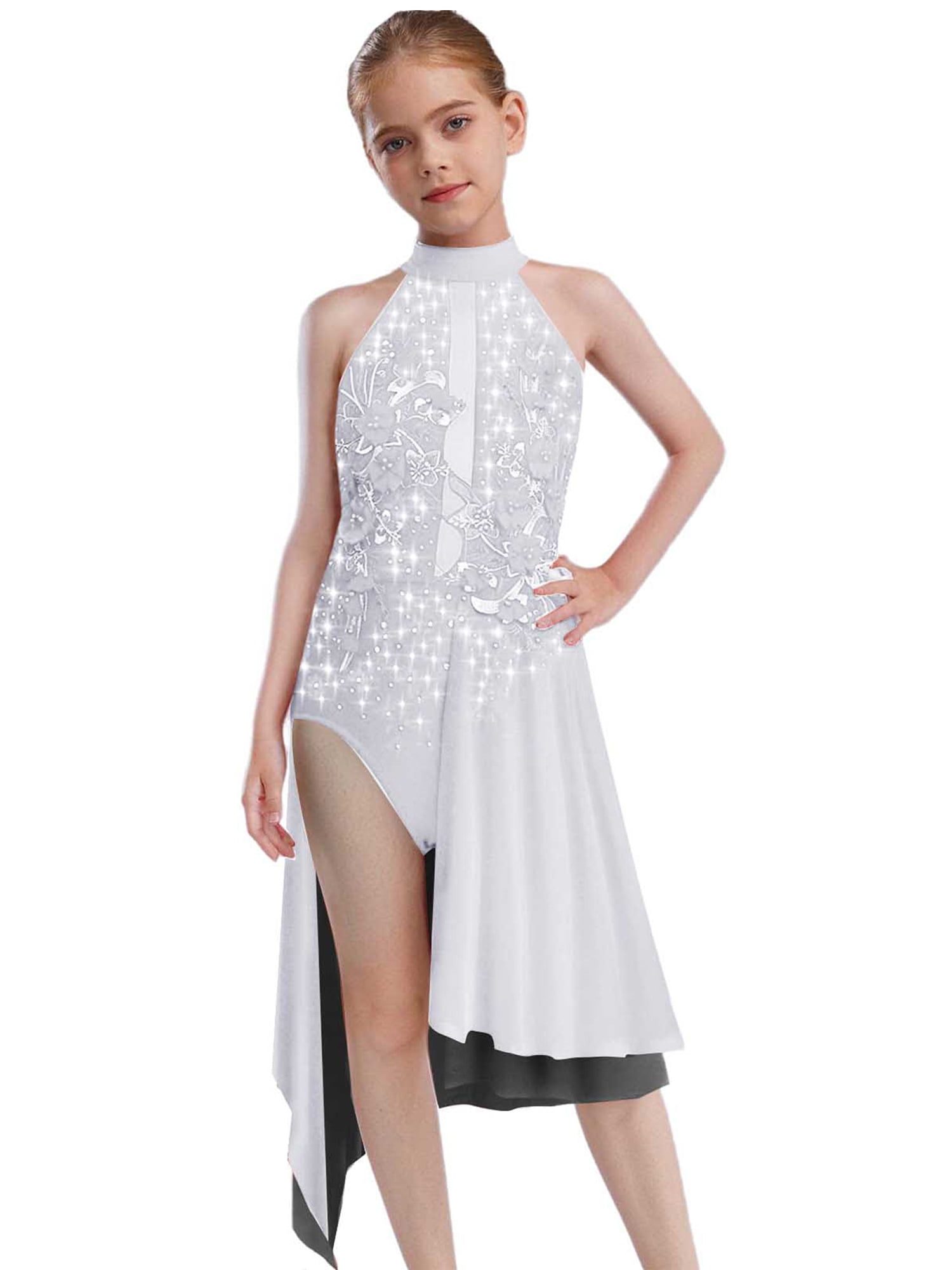 TTAO Kids Girls Sleeveless Ballet Skirted Leotard Gymnastics Dancewear Competition Lyrical Dance ...