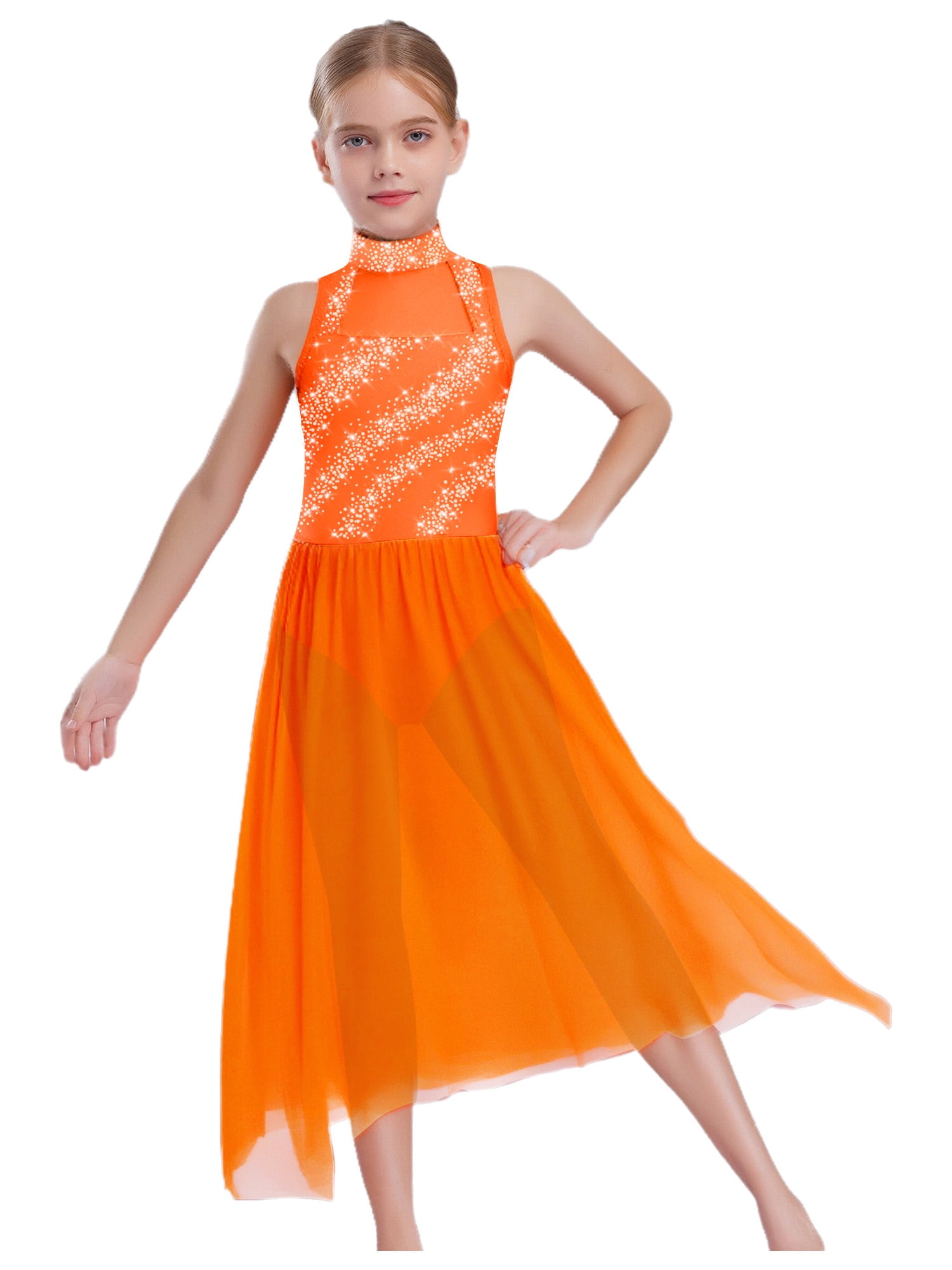 TTAO Kids Girls Sleeveless Lyrical Dance Dress Sparkly Ballet Skirted Leotard Modern ...