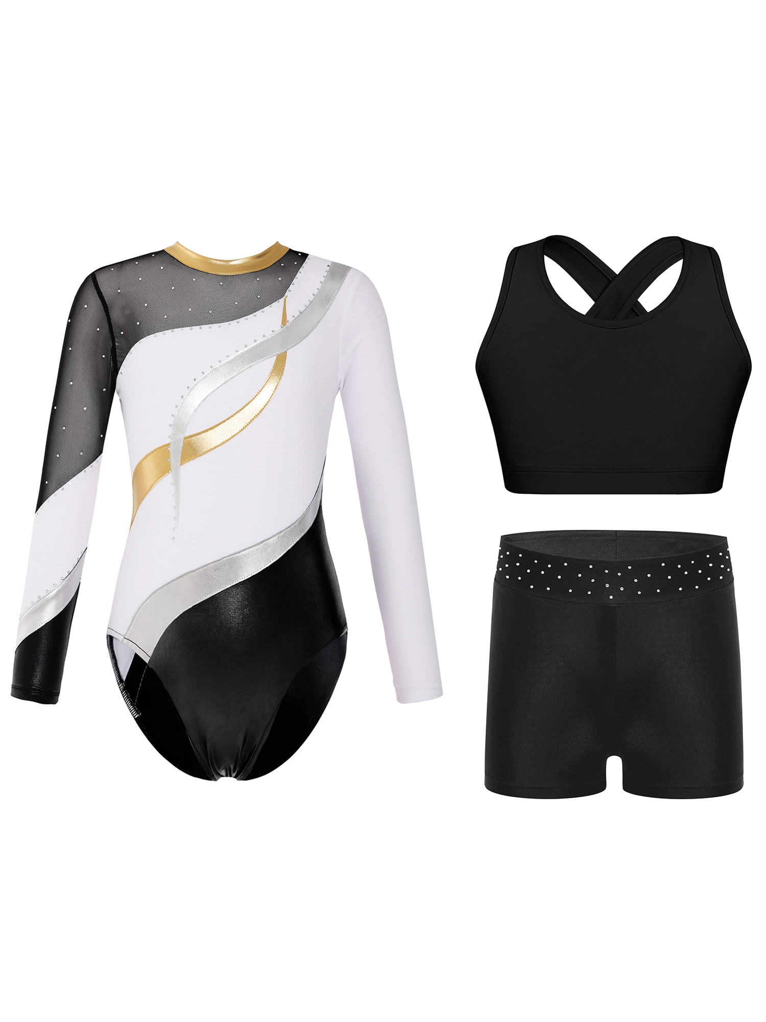 TTAO Kids Girls Sparkle Rhinestone Long Sleeve Gymnastics Leotard ...