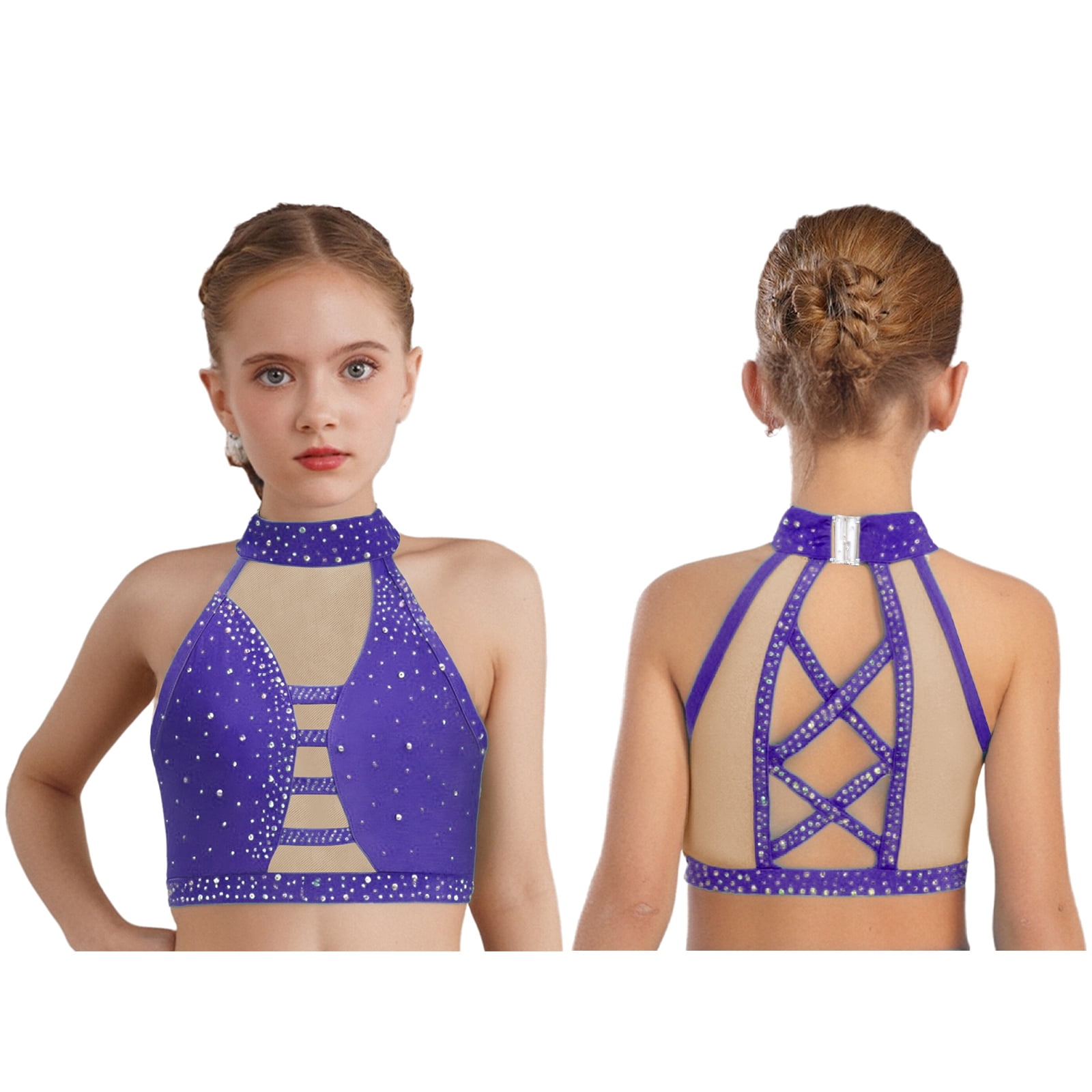 TTAO Kids Girls Sparkling Latin Dance Wear Crisscross Back Modern ...