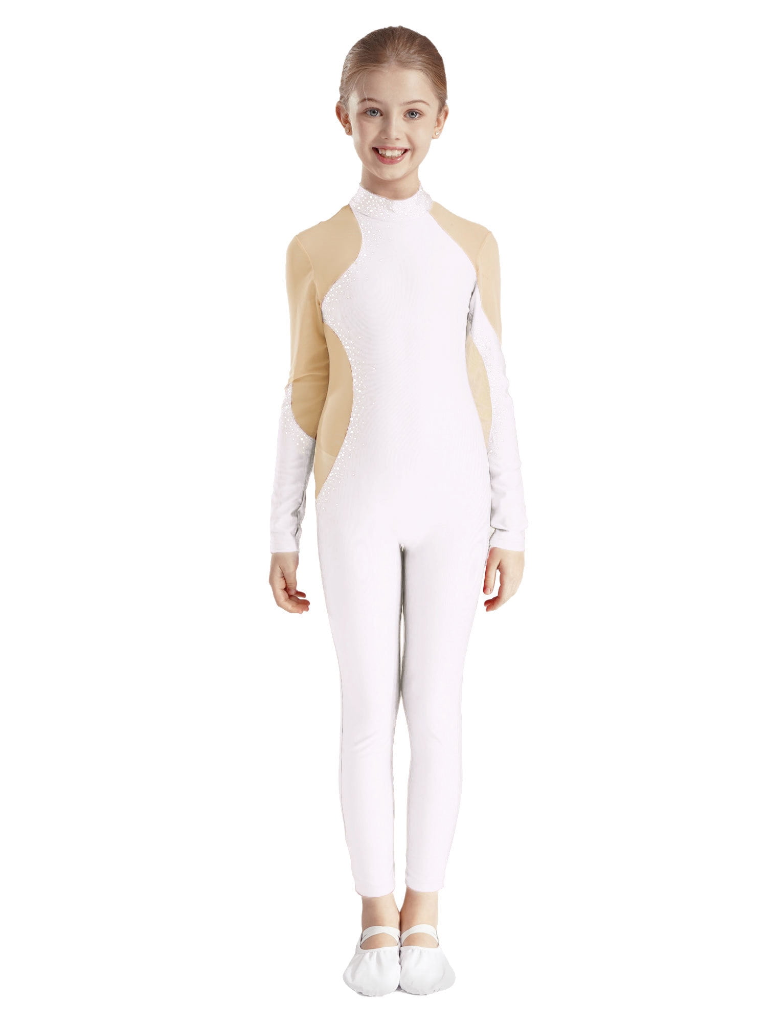 TTAO Kids Girls Sparkly Full Body Gymnastics Leotard Mesh Splice Long ...