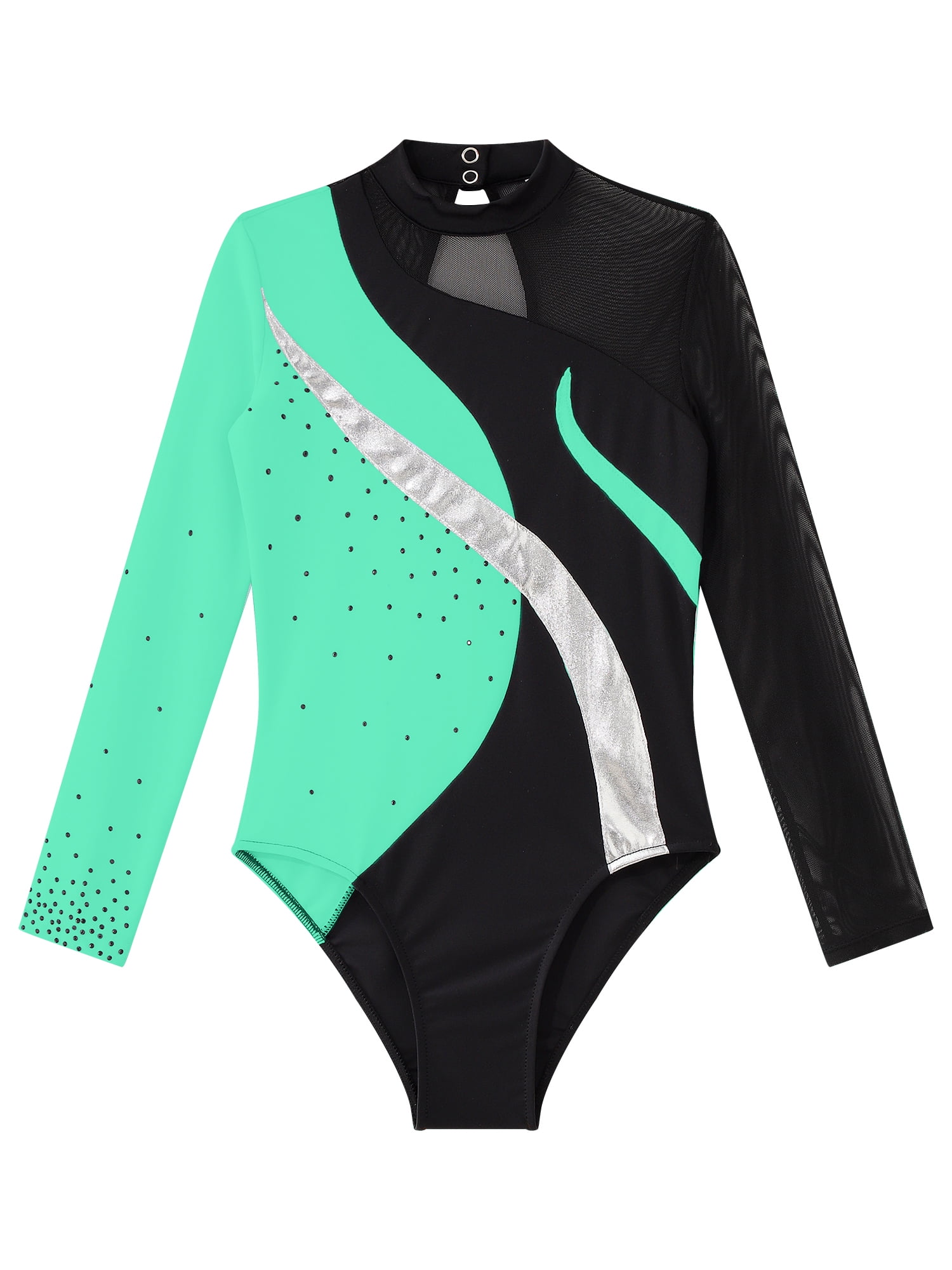 TTAO Gymnastics Leotards for Girls Glitter Mesh Splice Ballet Dancewear ...