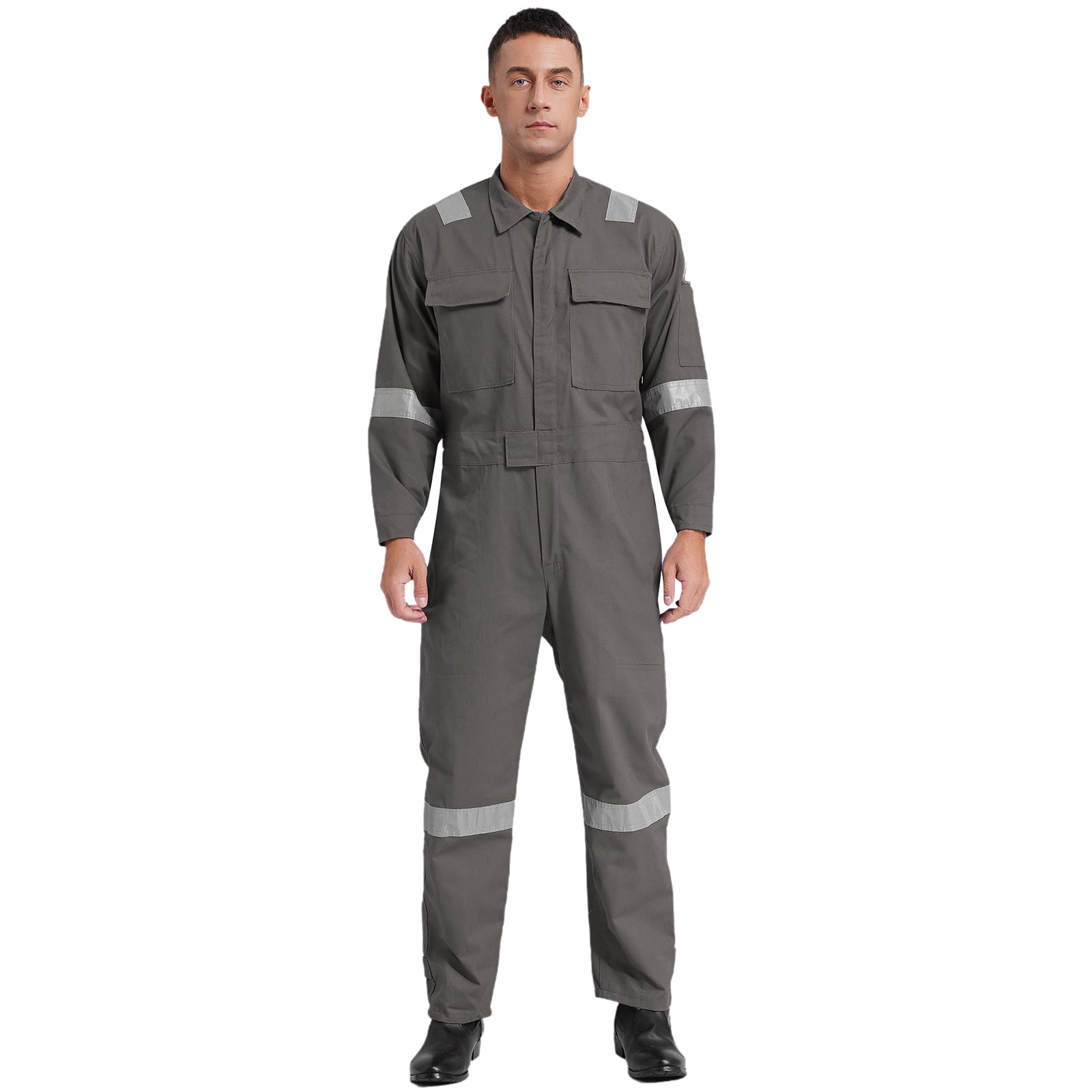 TTAO Men One Piece Reflective Strips Coverall Mechanic Uniform Workshop ...