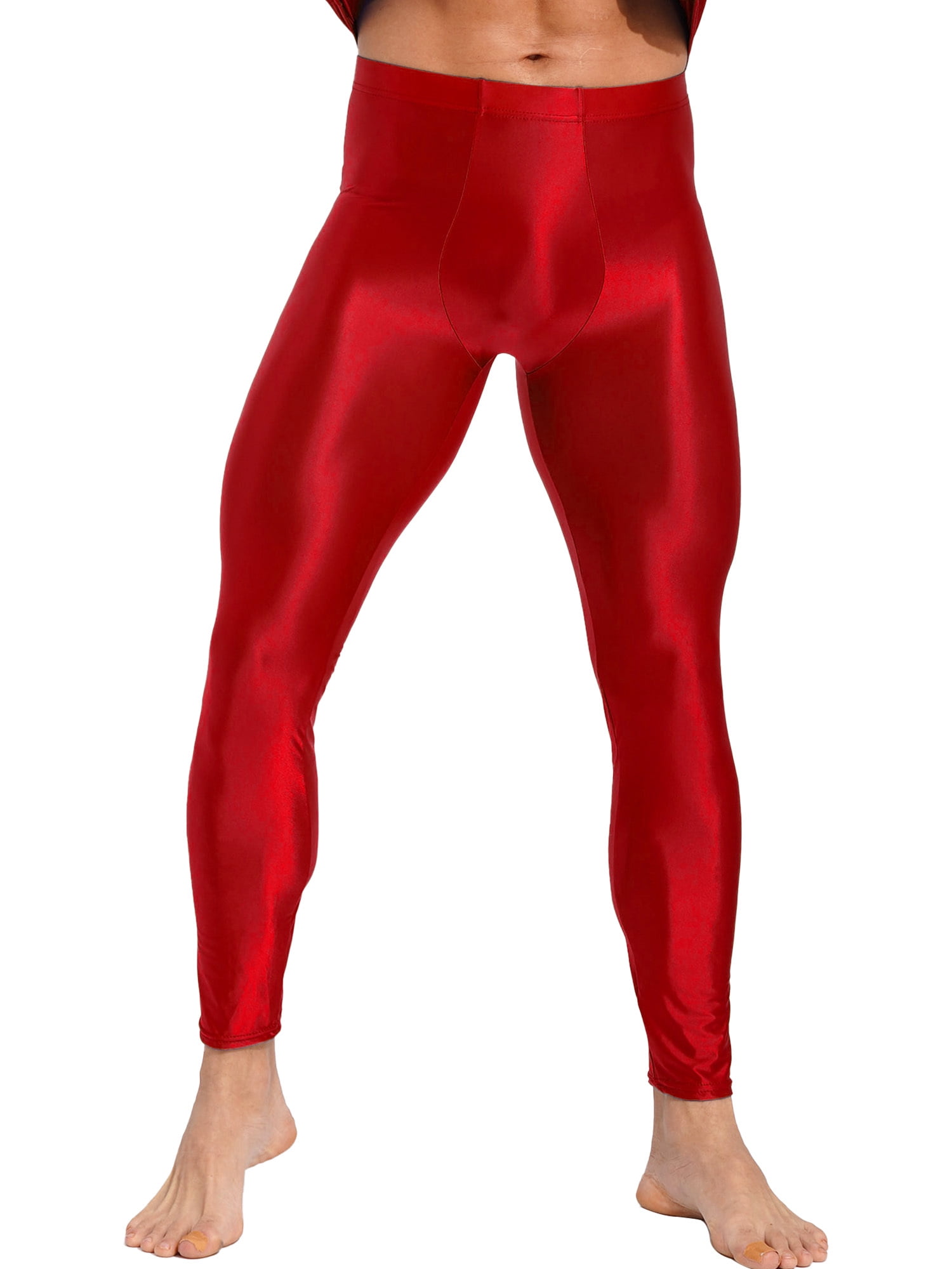 TTAO Men's Shiny Metallic Ice Silk See Through Long Pants Slim Fitness ...