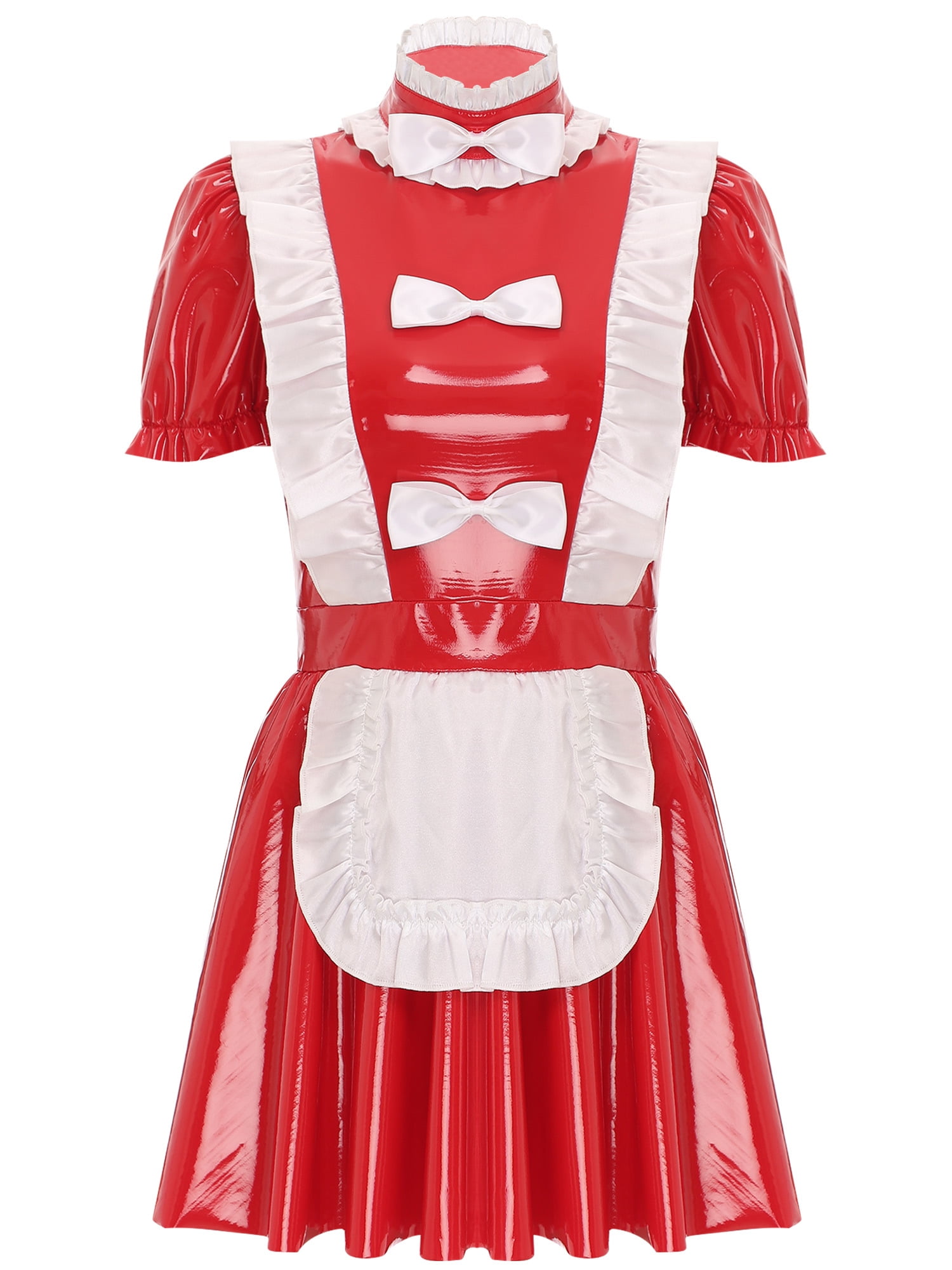 TTAO Women's French Maid Costume Glossy Leather Sexy Dress Short Puff ... TTAO Women's French Maid Costume Glossy Leather Sexy Dress Short Puff ...