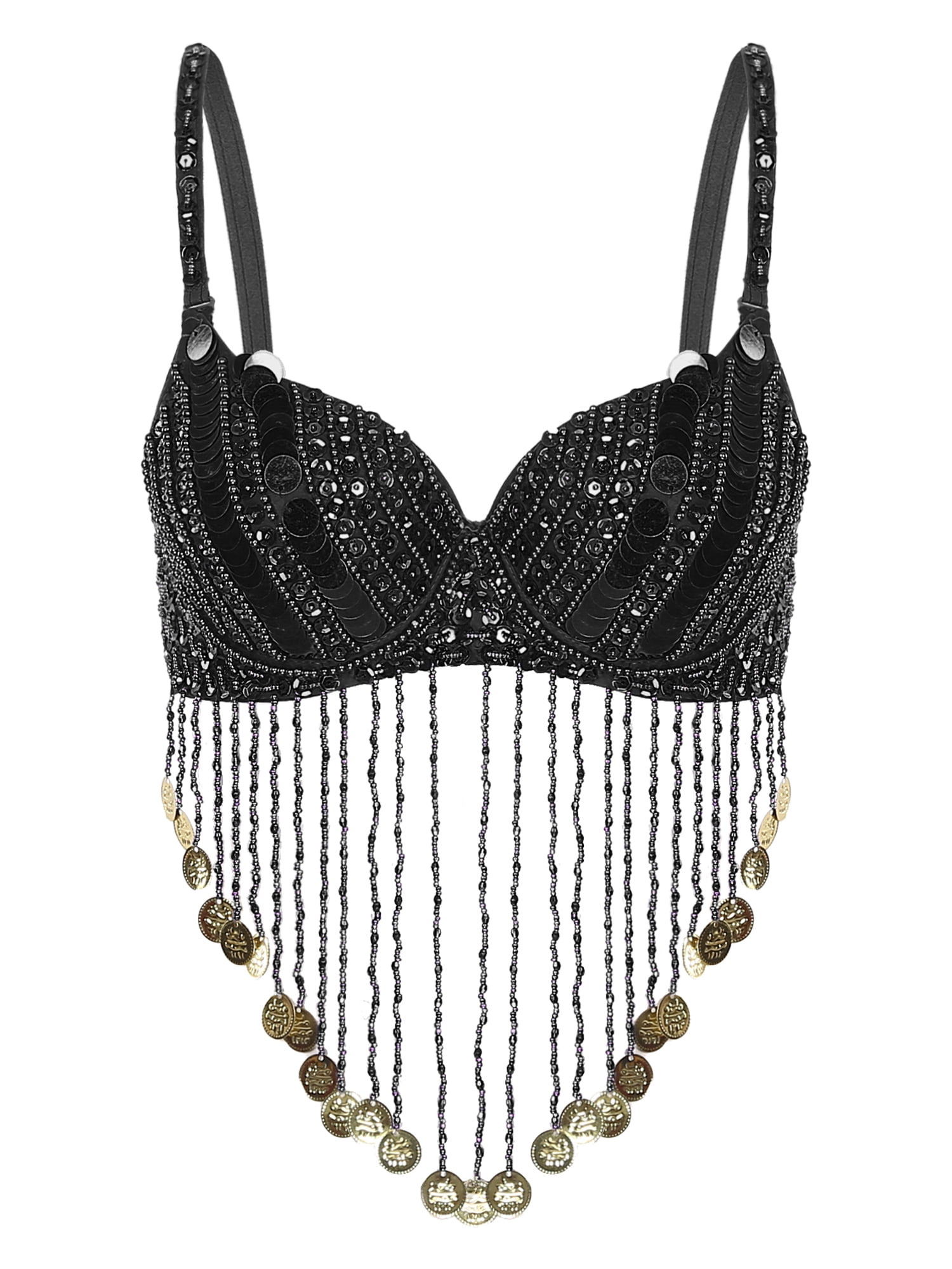 TTAO Women's Sequin Fringe Belly Dance Bra Top Sparkly Crop Tank Top ...