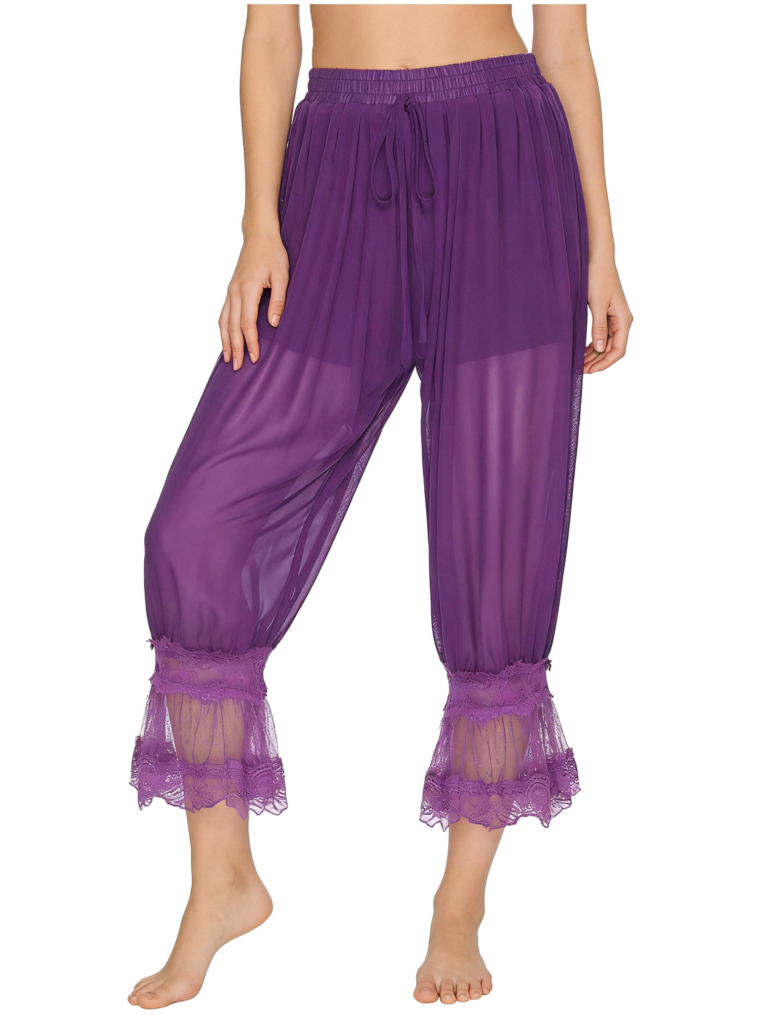 TTAO Women's Sheer Mesh Long Bloomers Loose Pumpkin Pants Capri ...