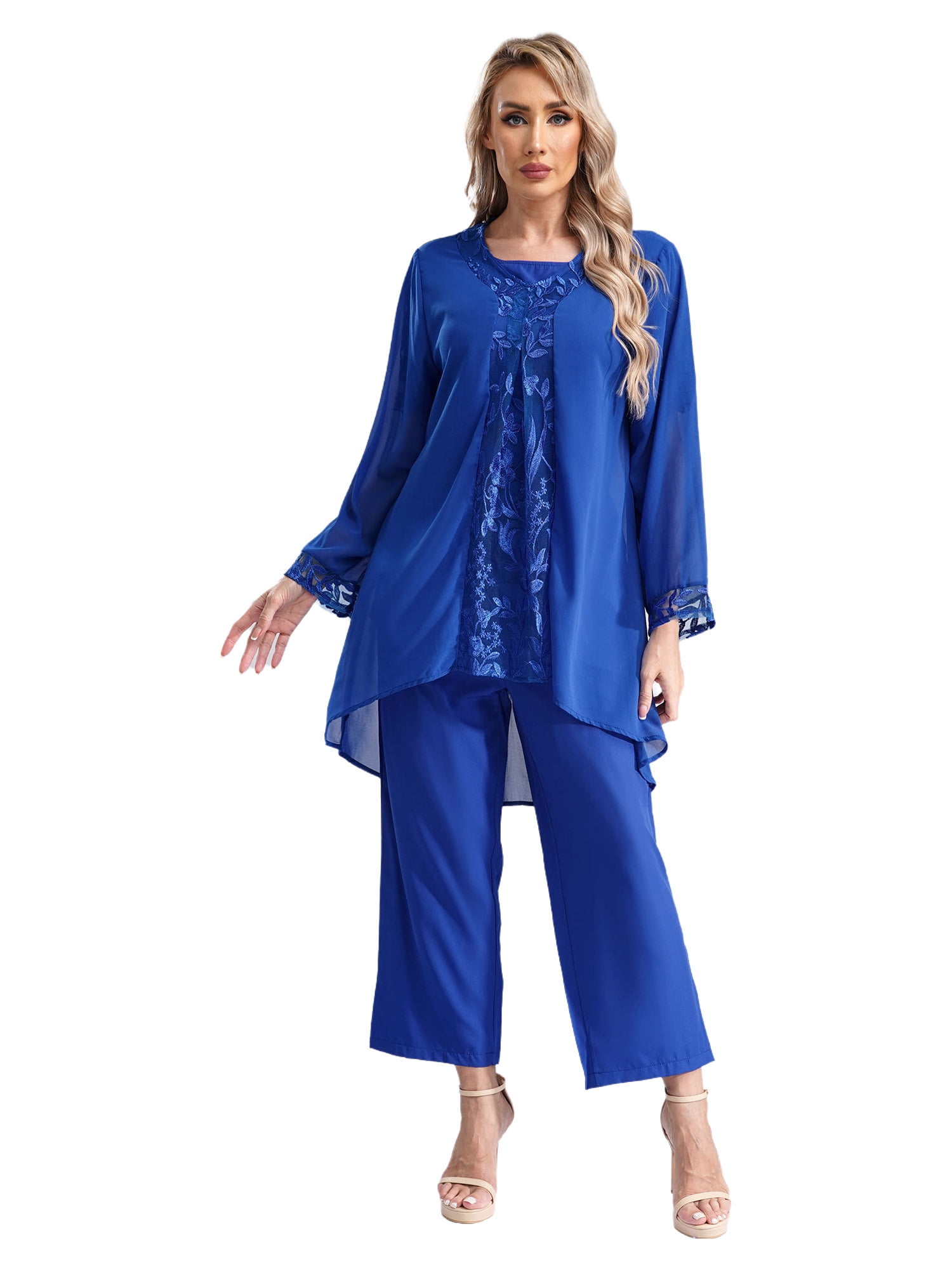 TTAO Womens Elegant Wedding Guest Pants Suit 3 Piece Set Formal Chiffon ...