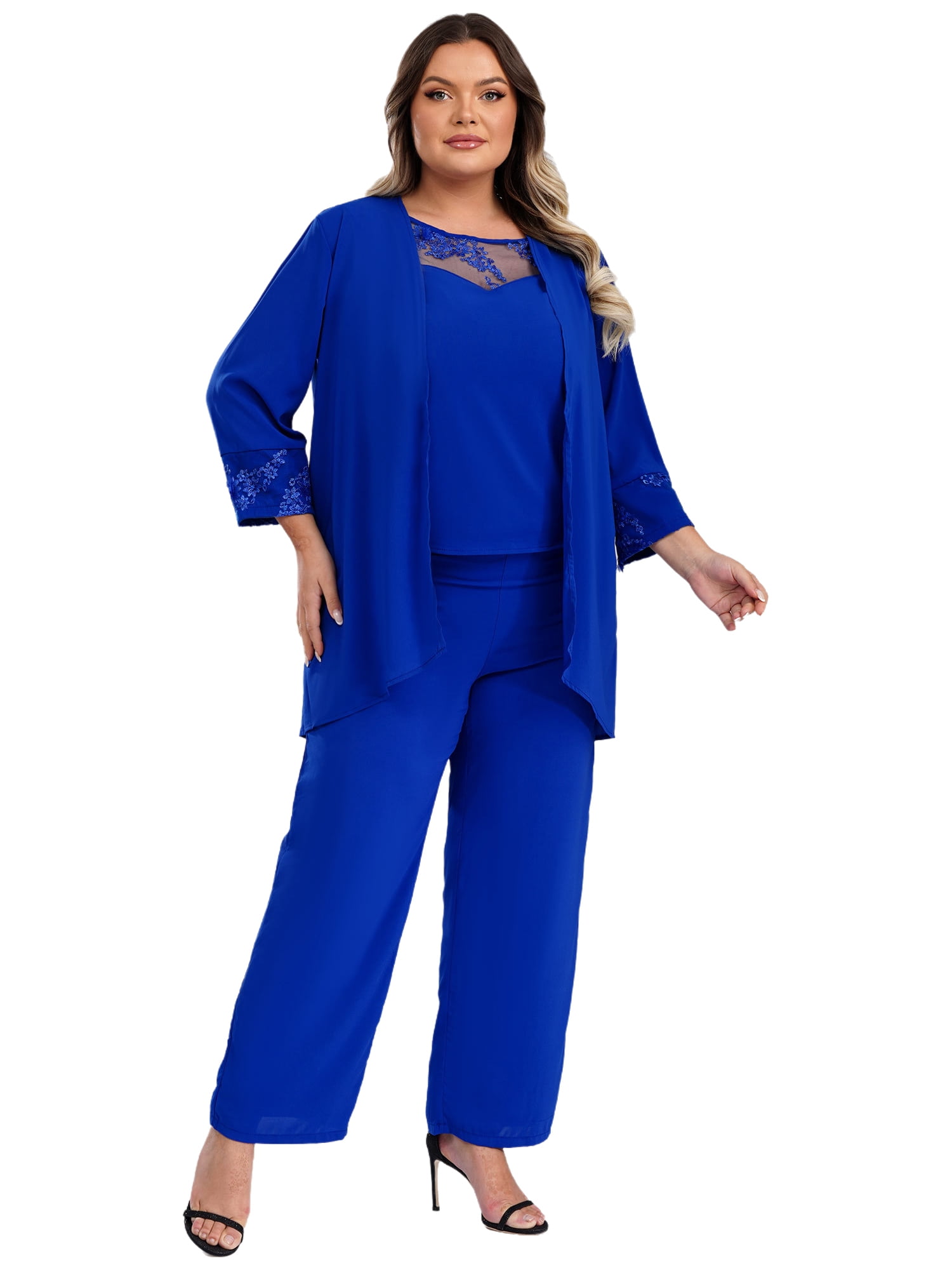 TTAO Womens Elegant Wedding Guest Pants Suit 3 Piece Set Formal Chiffon ...
