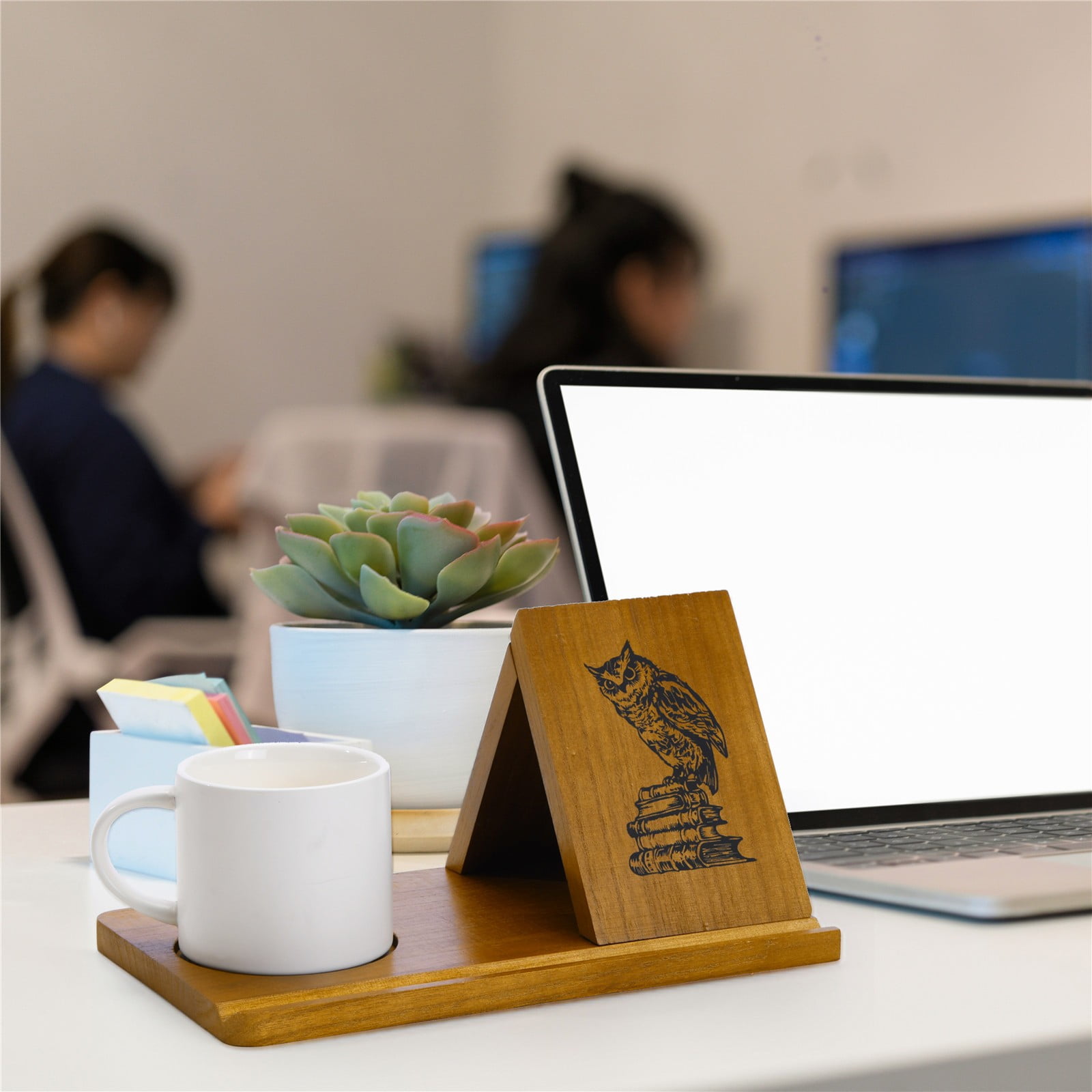 TTAUHJUT Small Bookshelf Wooden Triangle Book Stand With Cup Holder ...