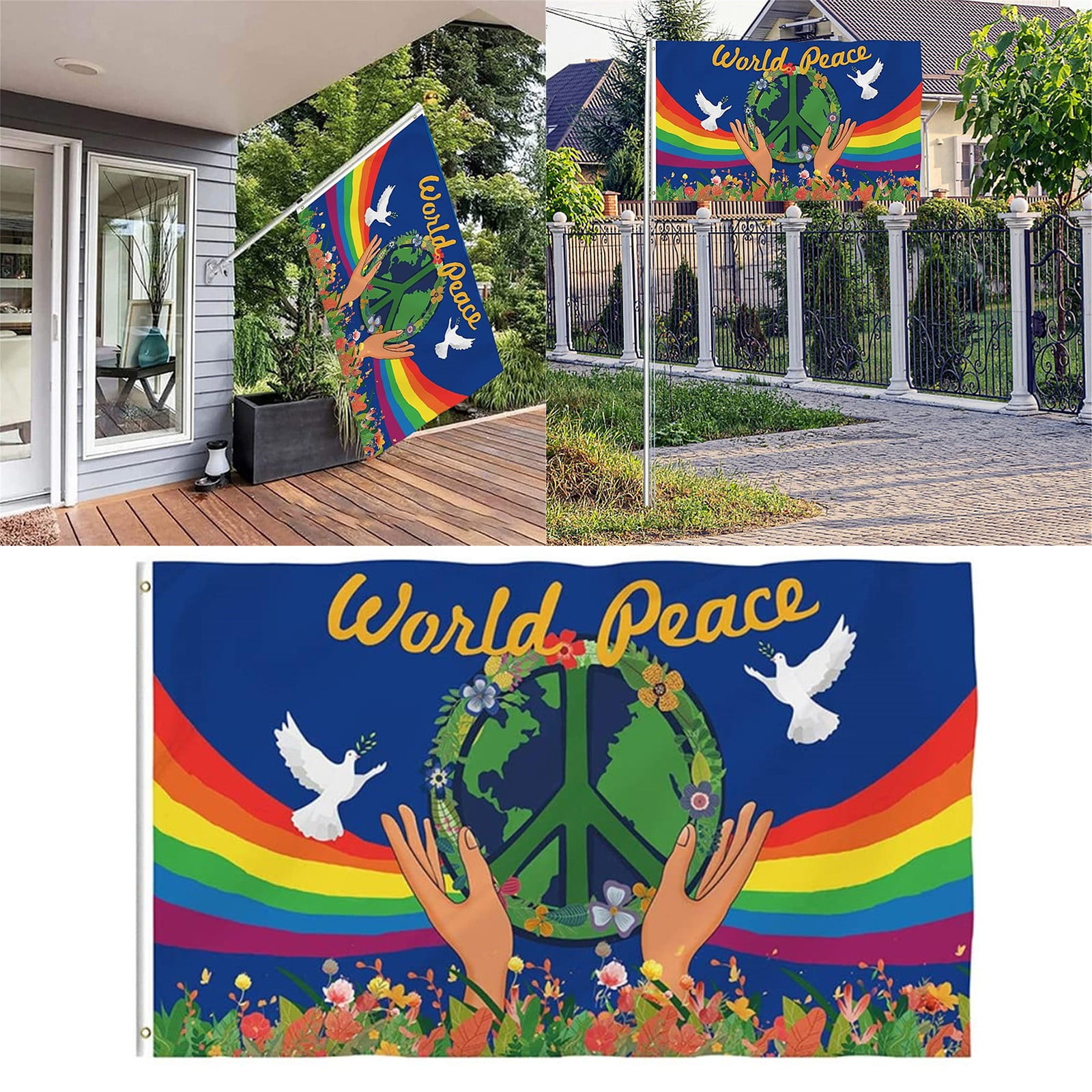 TTAUHJUT World Peace Flag Rainbow Flag World Peace Flag For Outdoor ...
