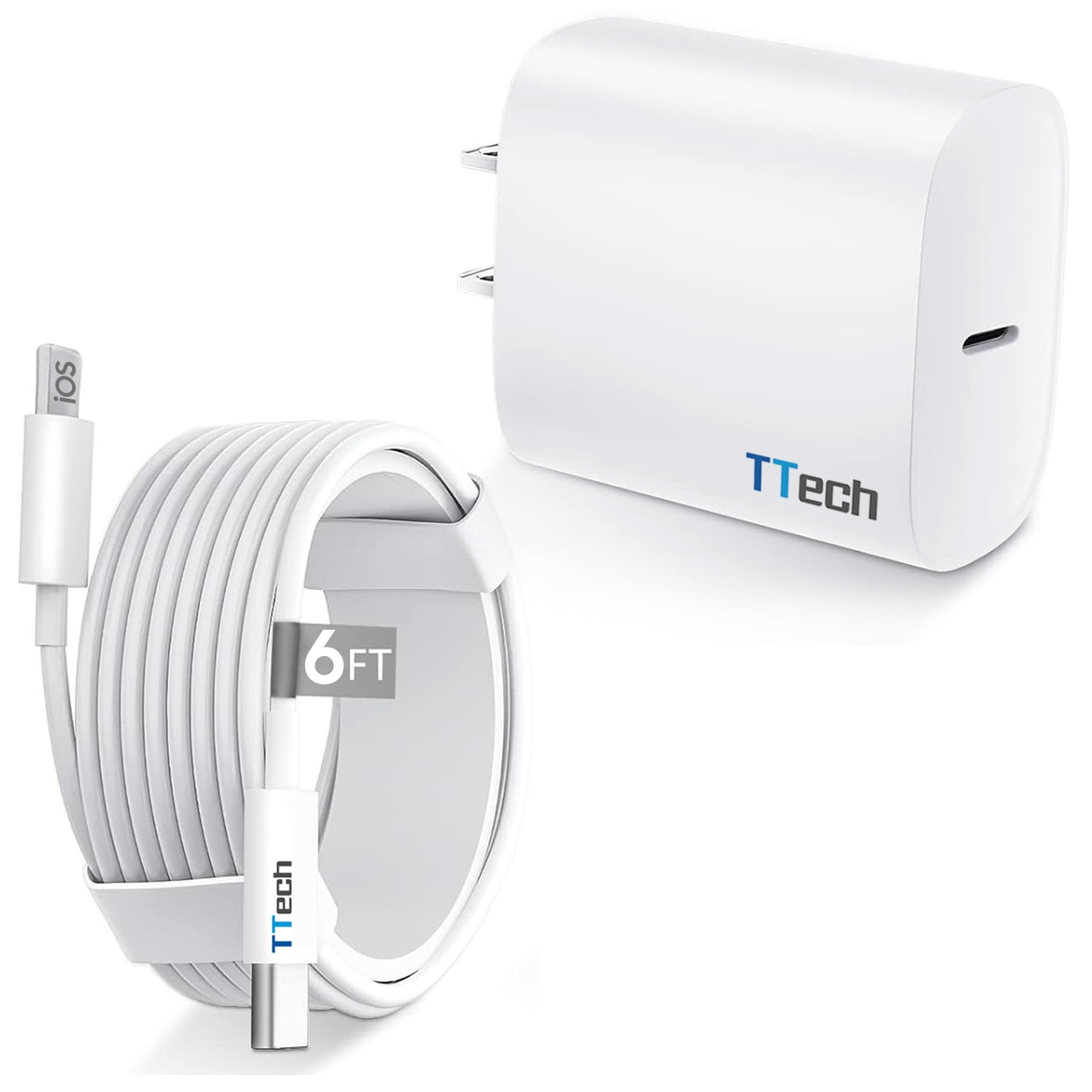 TTECH 20W USB-C Fast Wall Charger Adapter Plug + 6FT Type-C Cable Data ...