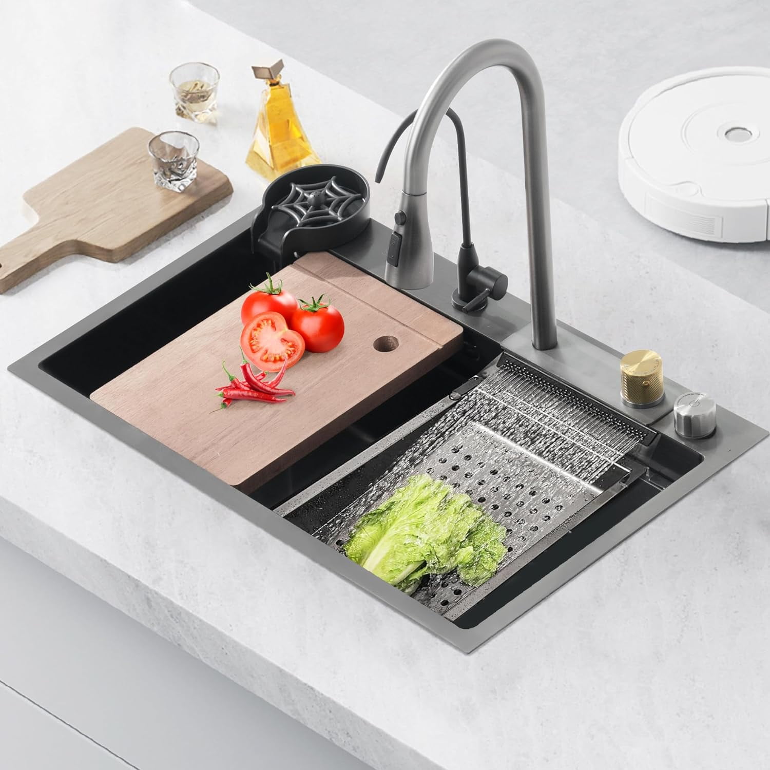 TTG Undermount Kitchen Sink, 304 Stainless Steel Waterfall Kitchen ...