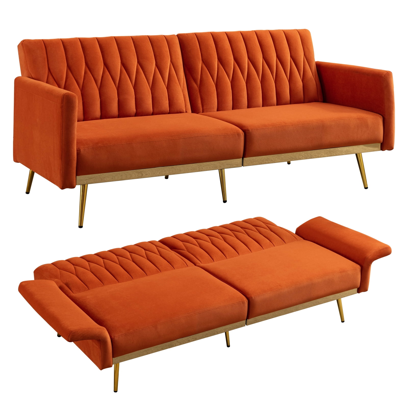 TTGIEET 70" W Velvet Convertible Futon Sofa Bed, Mid Century Modern ...