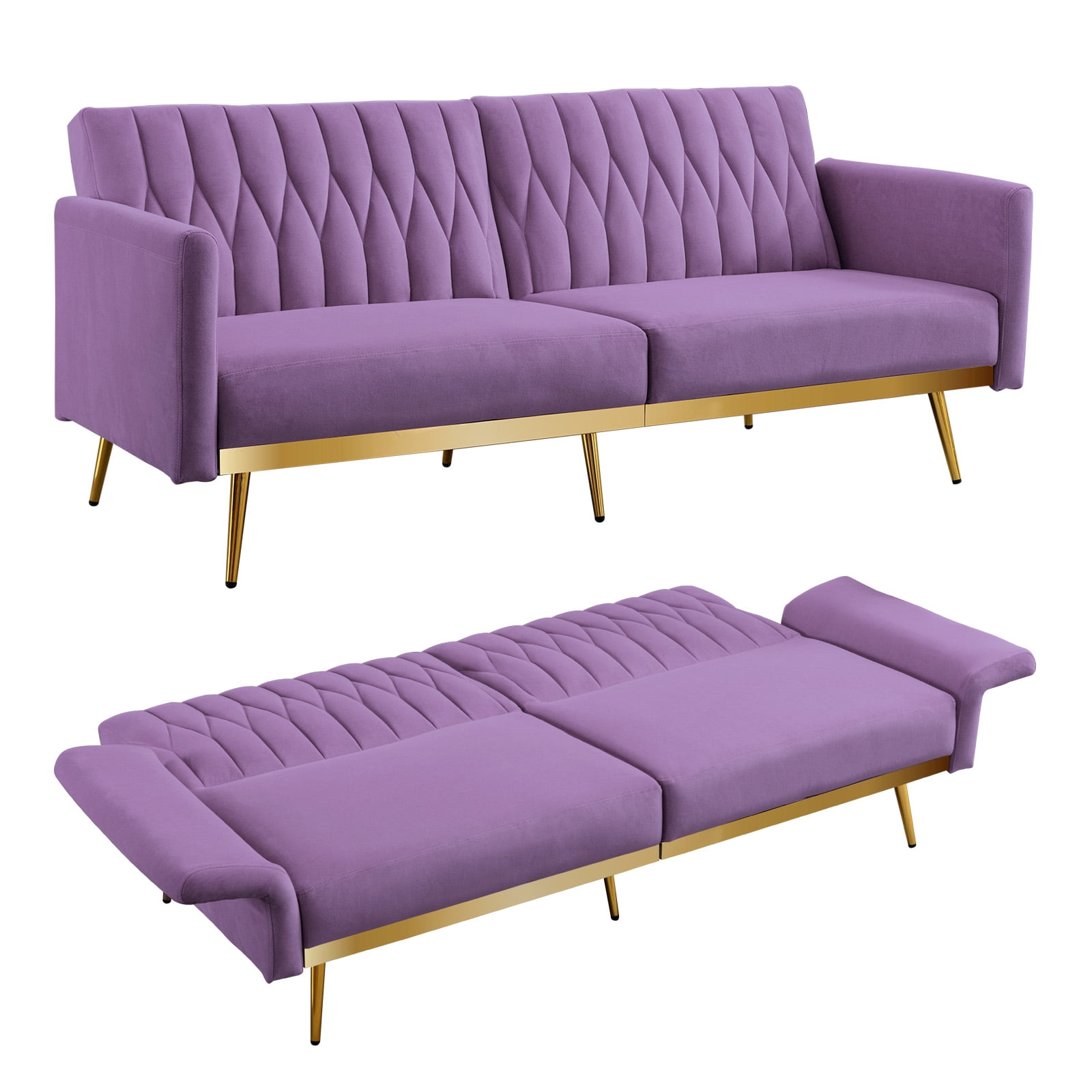 TTGIEET Futon Sofa Bed, Purple, Convertible Futon Sofa with Adjustable ...