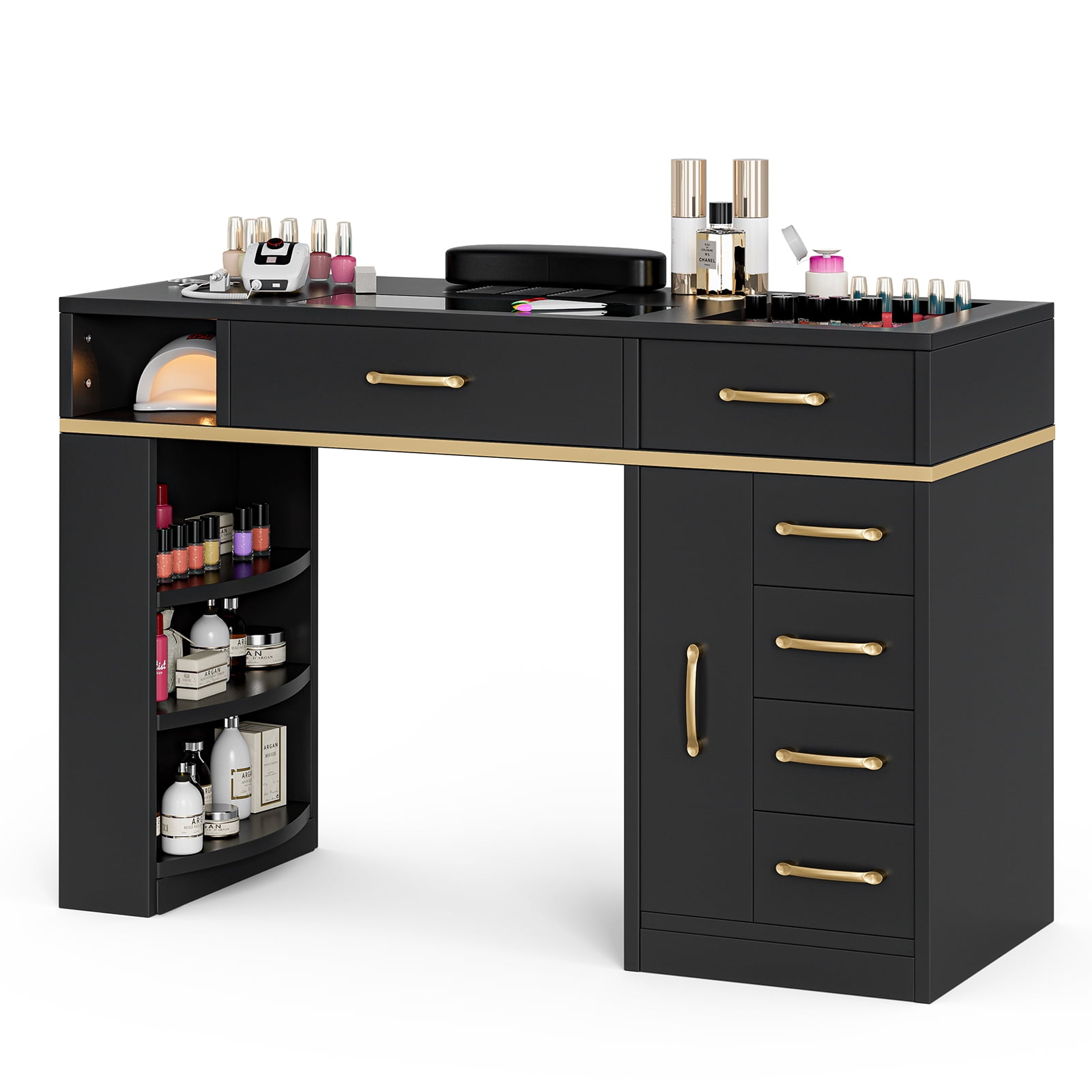 TTGIEET Manicure Table Nail Station for Nail Tech, Glass Top Nail Table ...