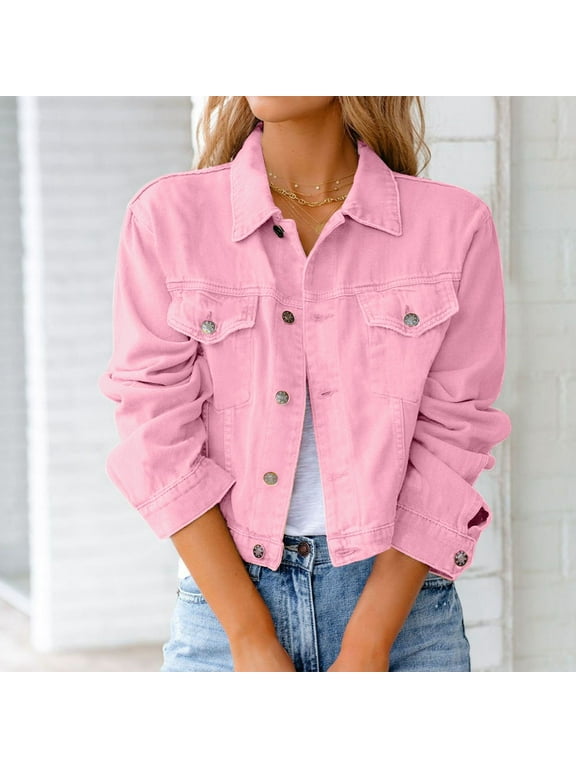 Beppter Women's Basic Solid Color Denim Jacket, Button Down, Cotton ...