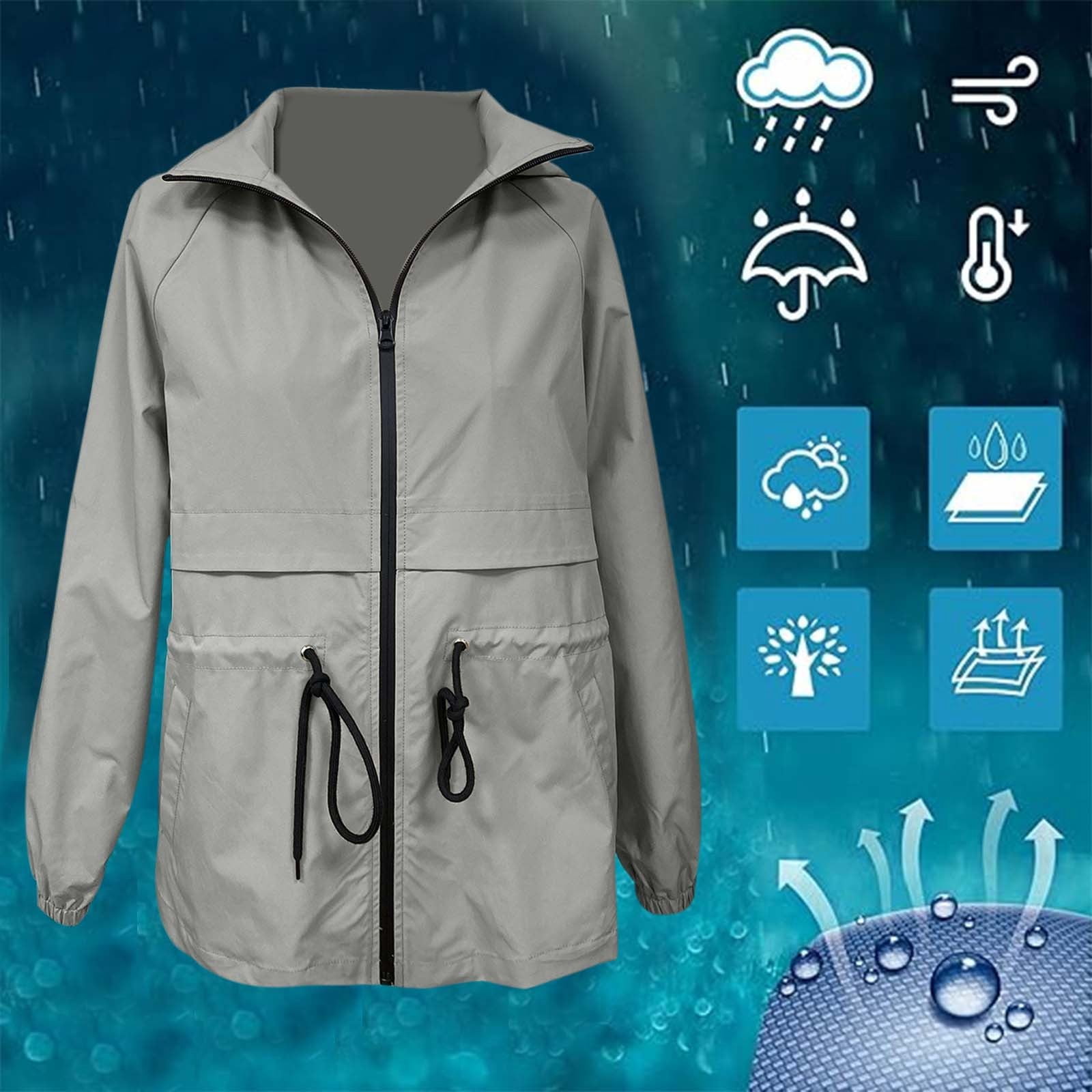 TTHXQING Plus Size Rain Jackets for Women Outdoor Waterproof Hooded ...
