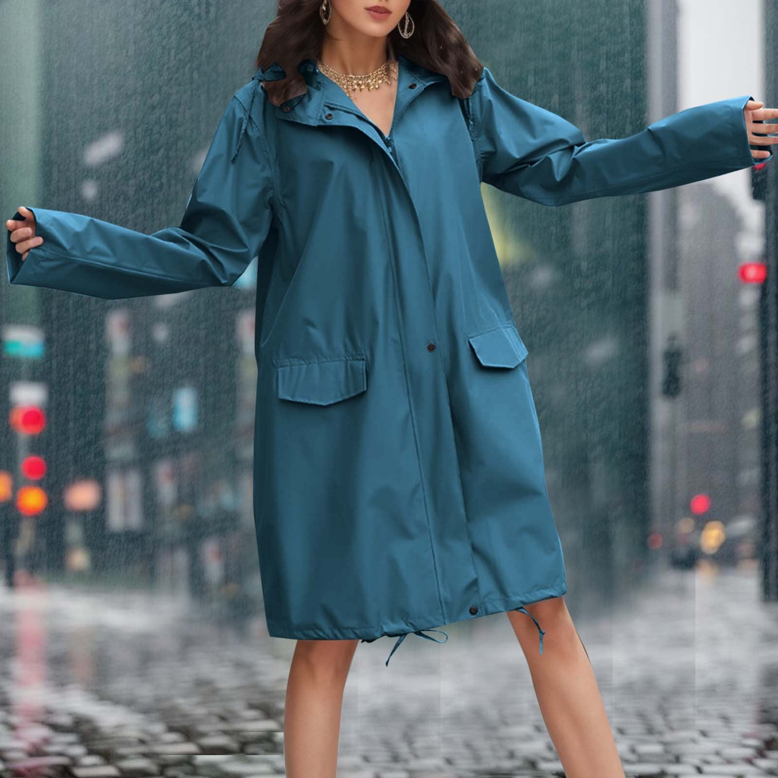 TTHXQING Women Rain Jacket Long Rain Poncho Hiking Heavy Rain ...