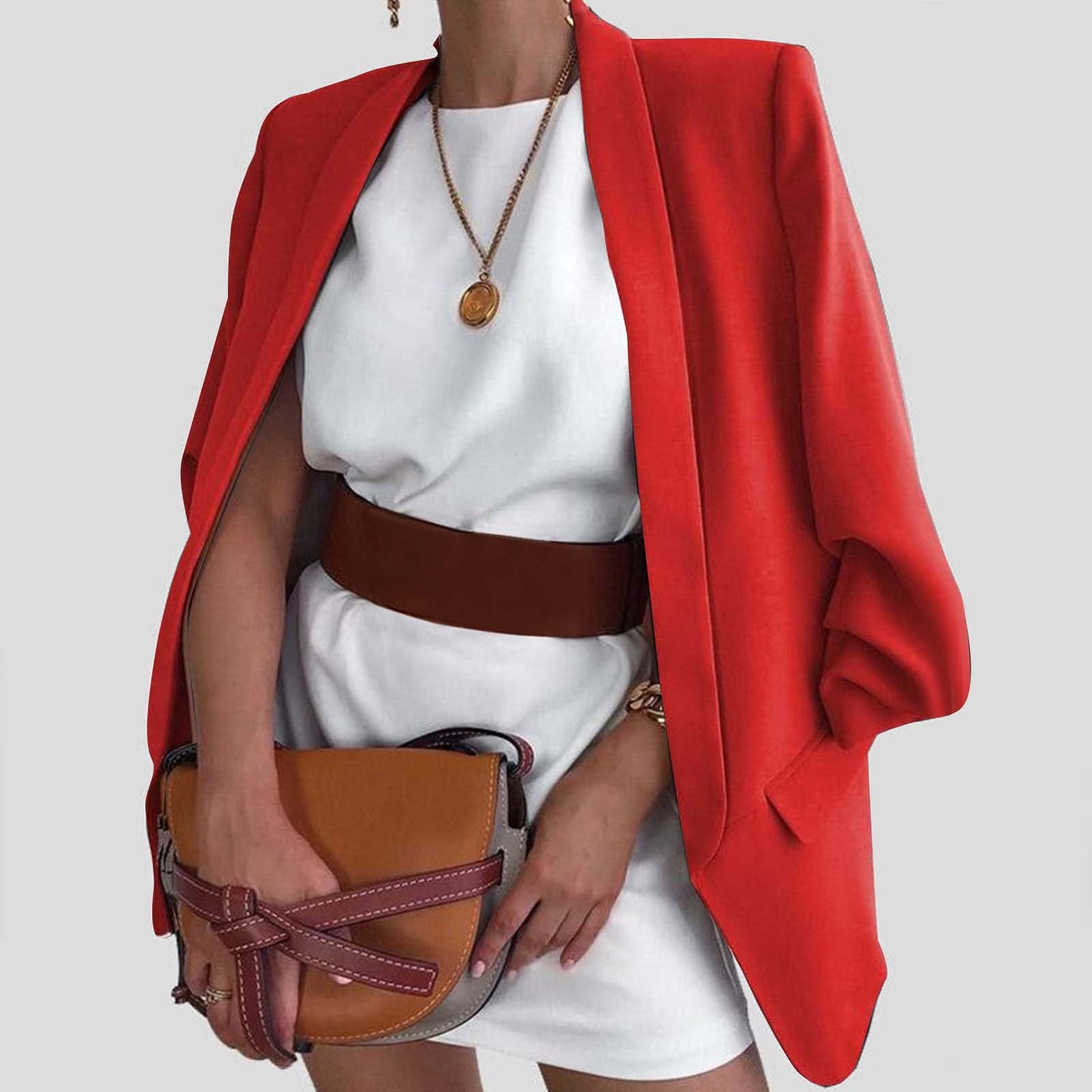 Women's Work Office Blazer Long Sleeve Relaxed Fit Business Blazer Red ...