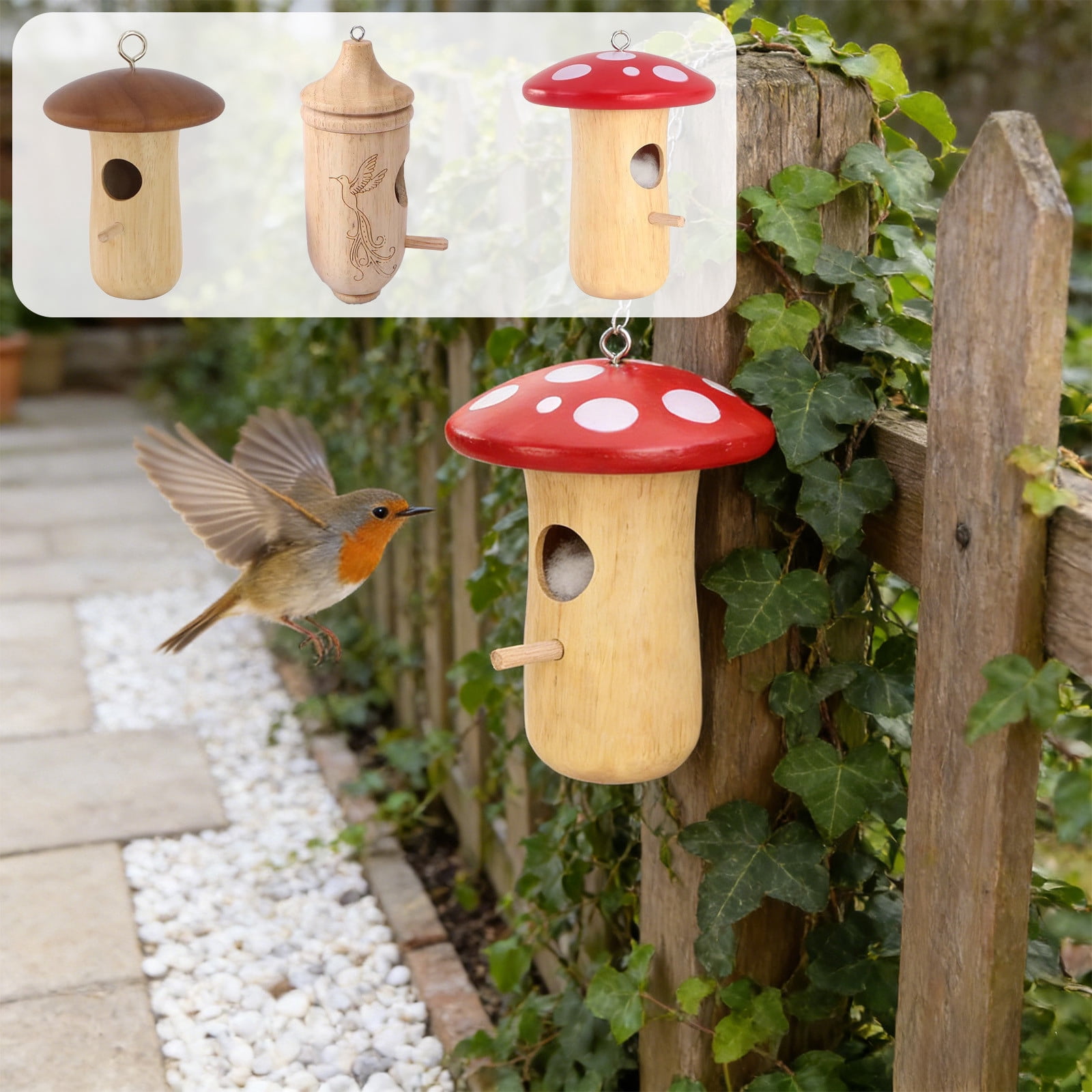 TTJ Door Decorations Hanging Natural Wood Outdoor Hanging Birdhouse for ...