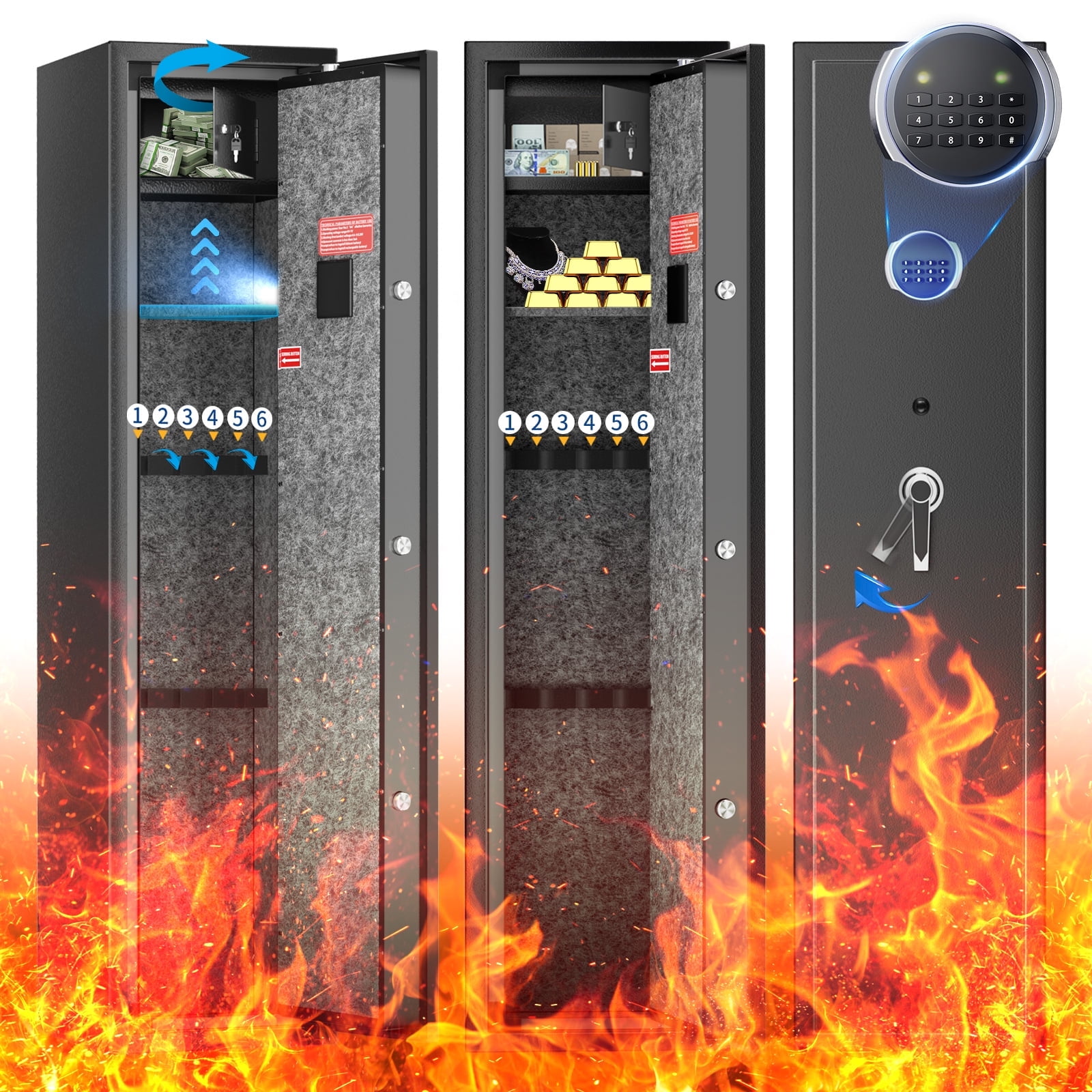 TTLIFE Quick Access 6-Rifle Safe, Large Gun Cabinet with LED Light and ...