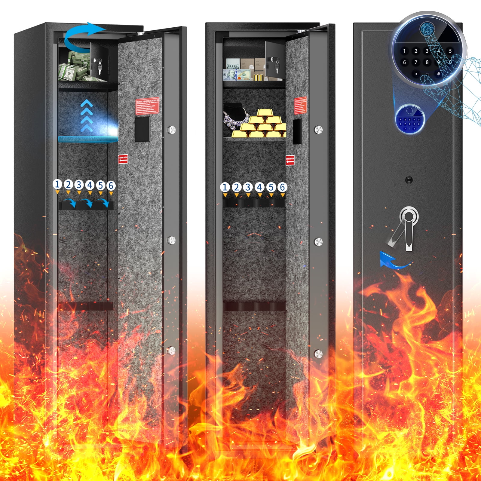 TTLIFE Biometric Gun Safe,Quick Access Fingerprint Long Gun Safe,6 Gun ...