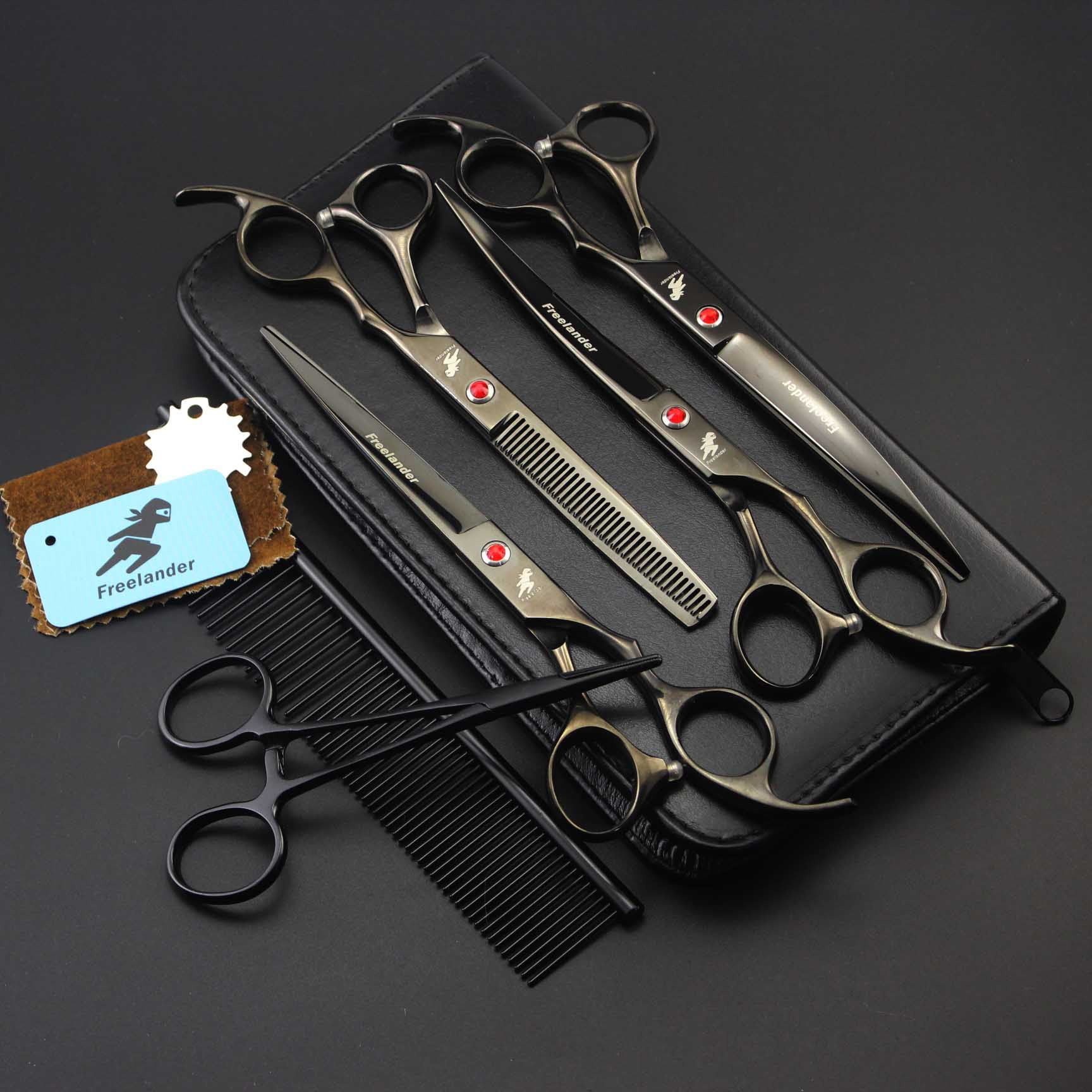 TTOOGO 7.0 Inch Black Coated Pet Grooming Scissors Set – 4PCS Dog Hair ...