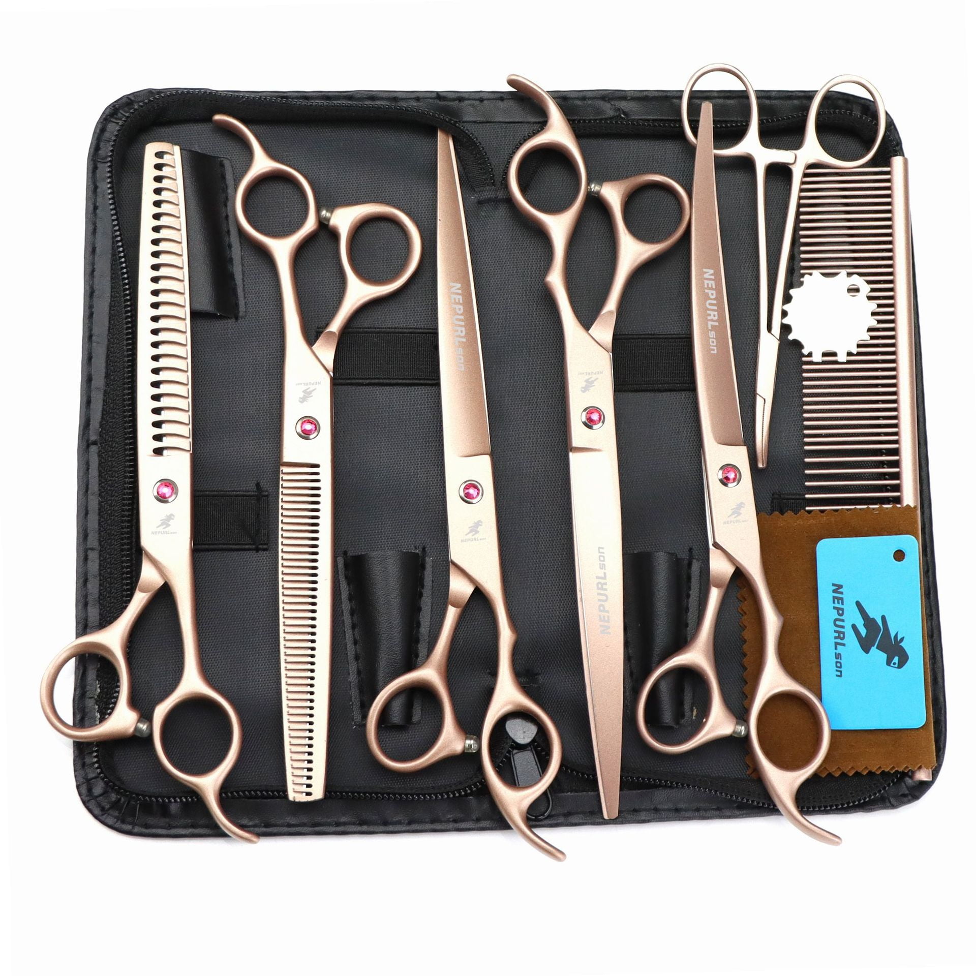 TTOOGO 8.0 Inch Gold Pet Grooming Scissors Set – 5-Piece Dog Grooming ...