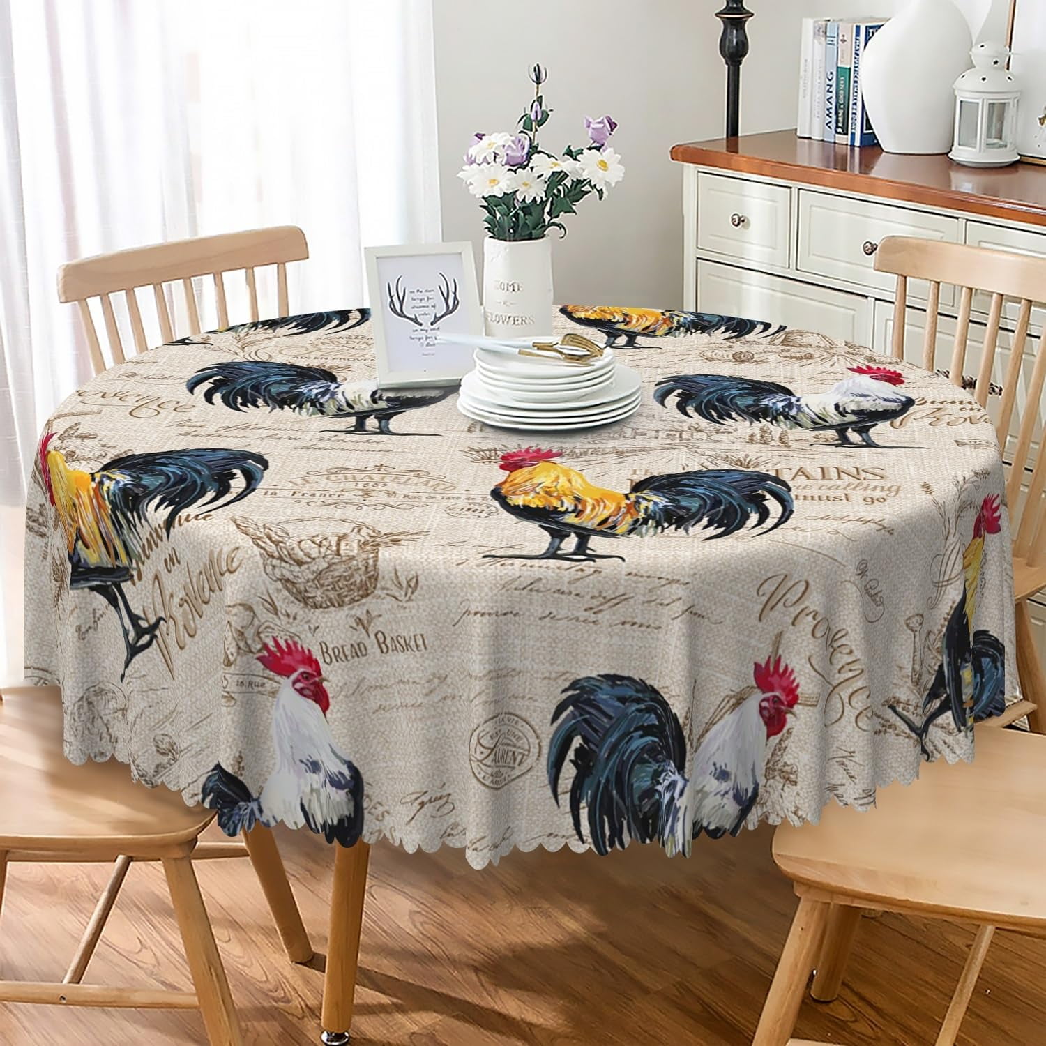 TTQYFNM Rooster Round Tablecloth 70 Inch Vintage Rooster Farm Animals ...