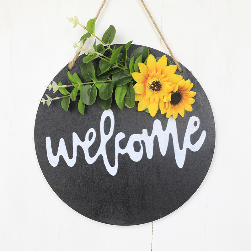 TTRX Interchangeable Welcome Front Door Sign - Round Wood with 4 ...