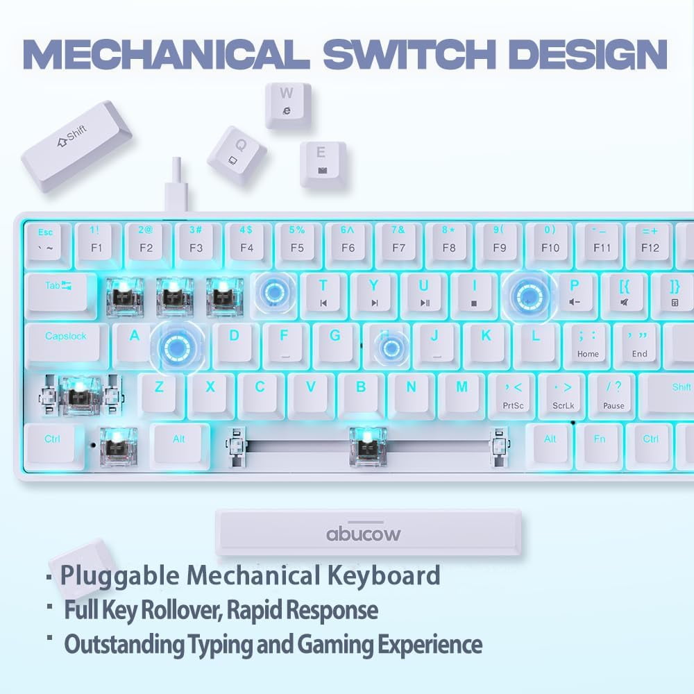 TTTYBA-60% Mechanical Gaming Keyboard, Black Switch Wired Compact ...